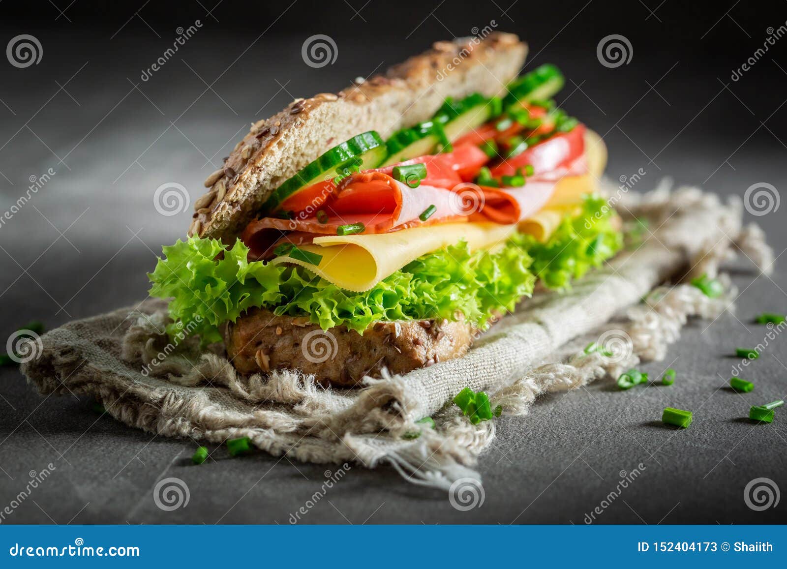 Delicious Sandwich with Ham, Lettue and Chive for Breakfast Stock Image ...