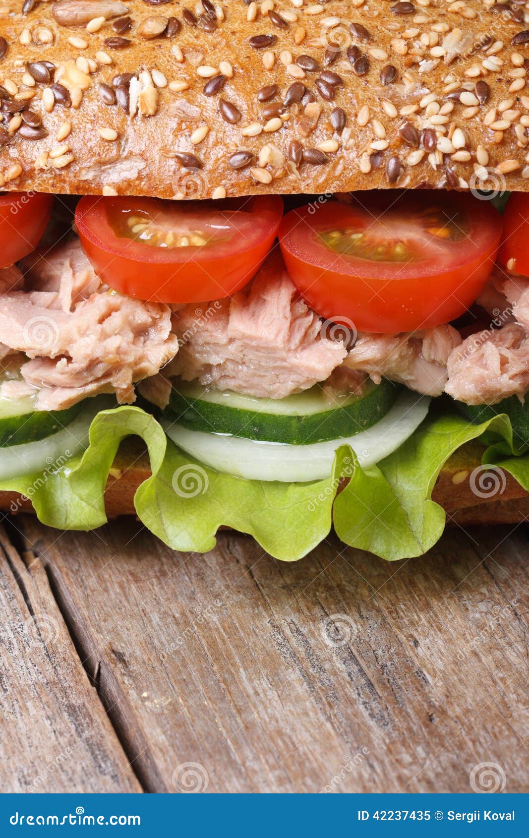 Delicious Sandwich with Tuna and Vegetables Macro. Vertical Stock Image ...