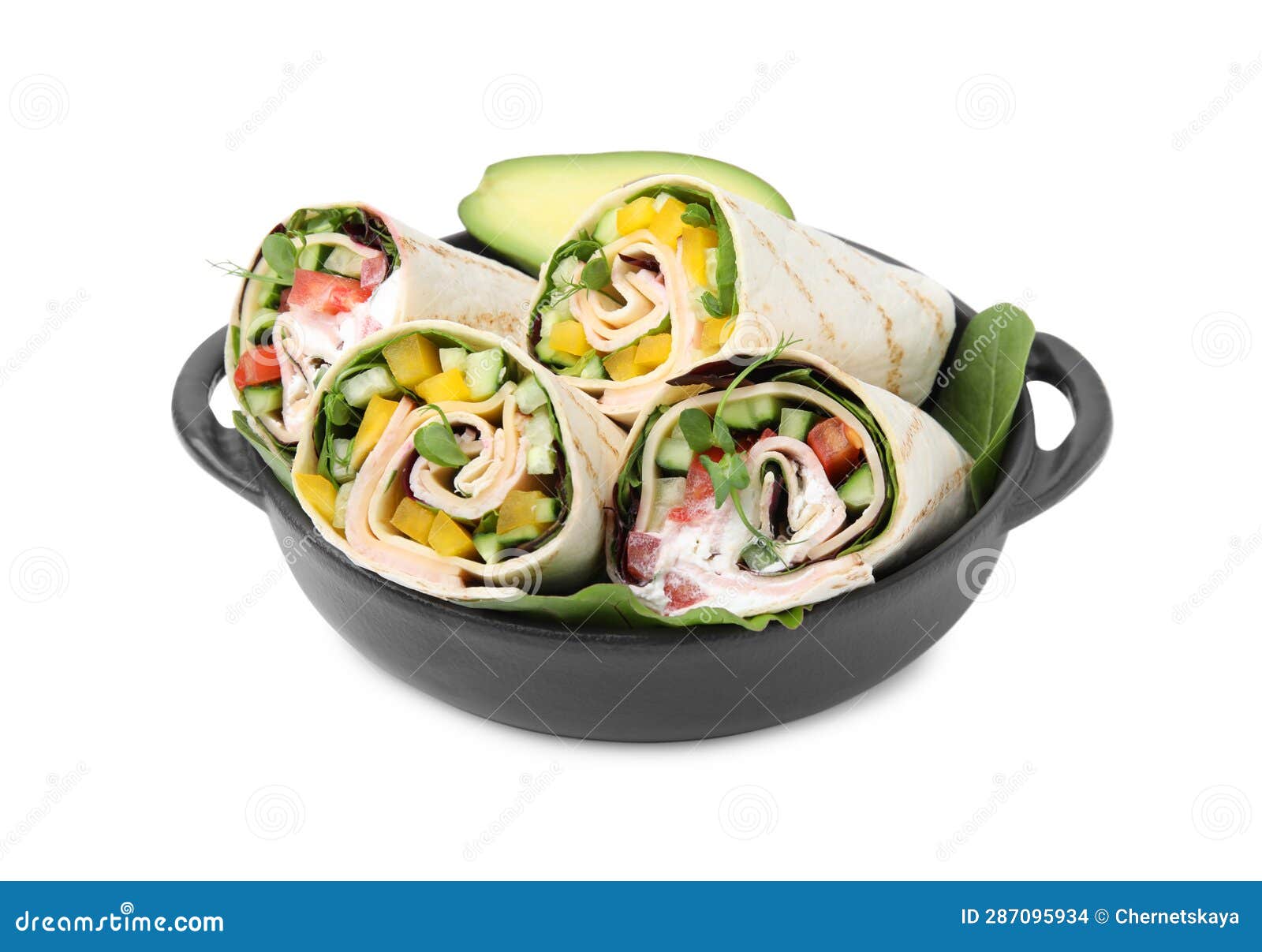 Delicious Sandwich Wraps with Fresh Vegetables Isolated on White Stock ...