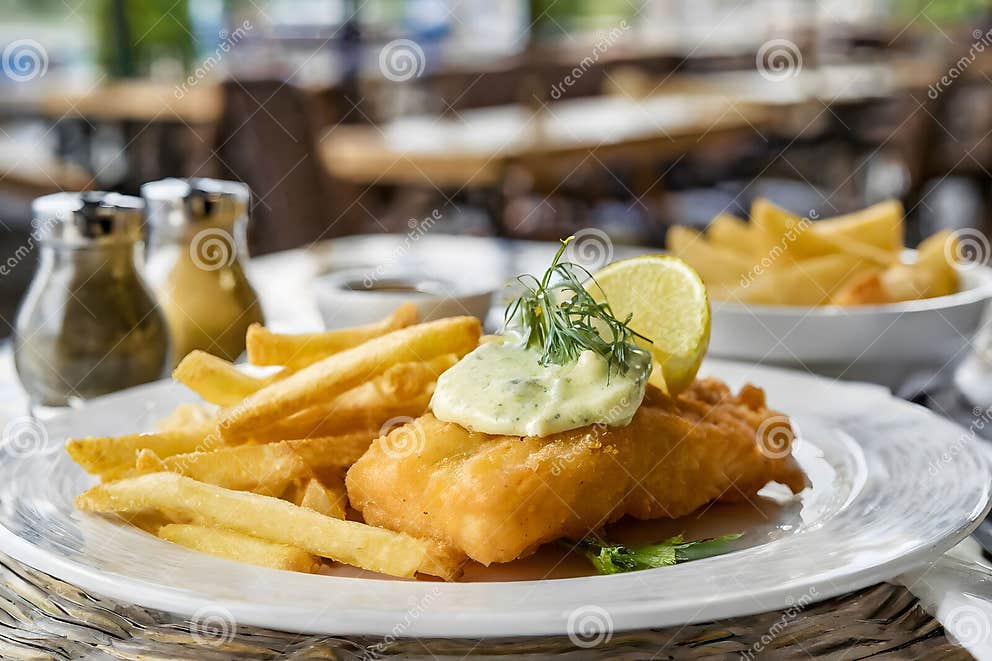 A Delicious Serving of Fish and Chips, Accompanied by Assorted Dips ...