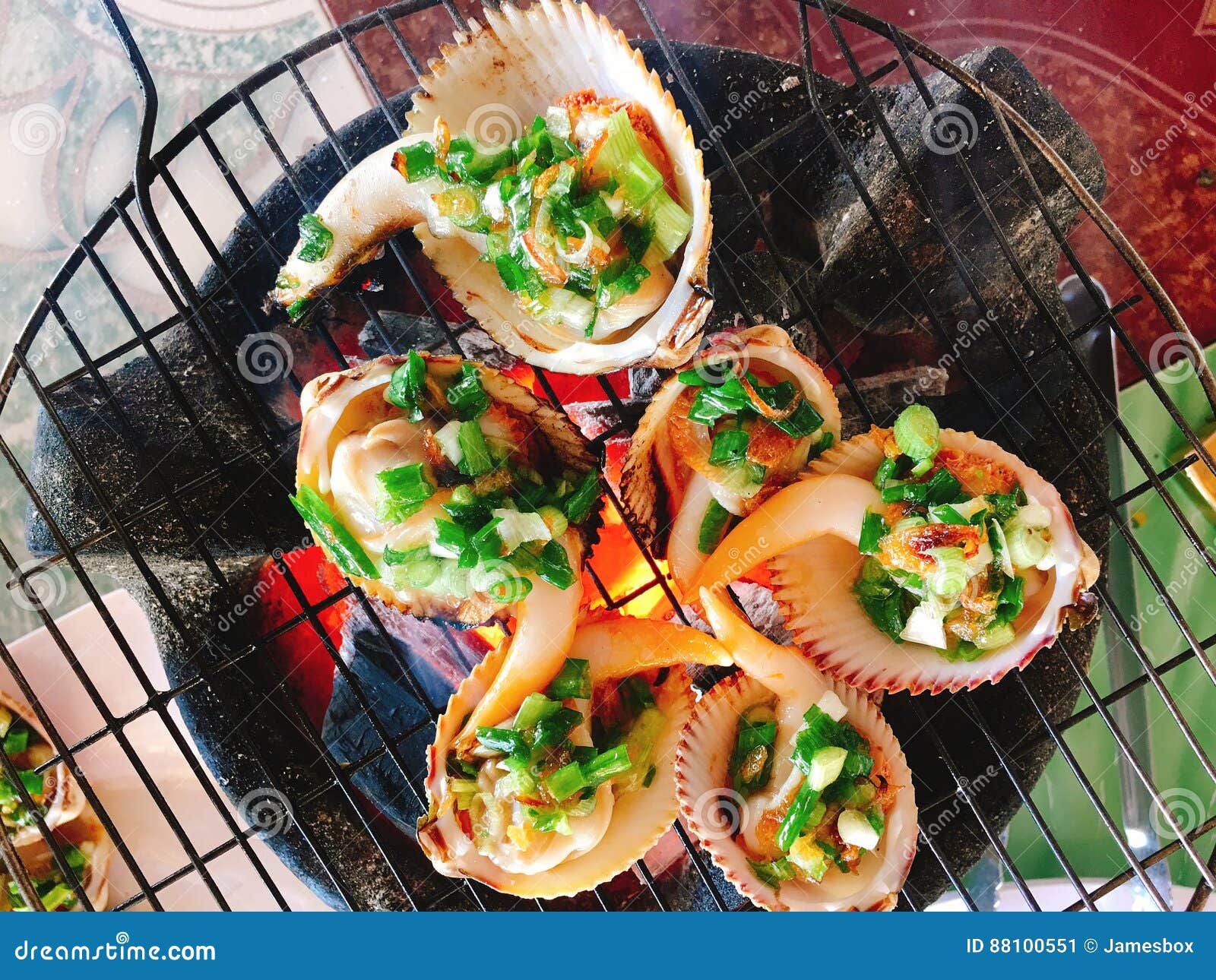 Delicious Shell or Clams Mussels on Hot Fire Coal Grill Stock Image ...