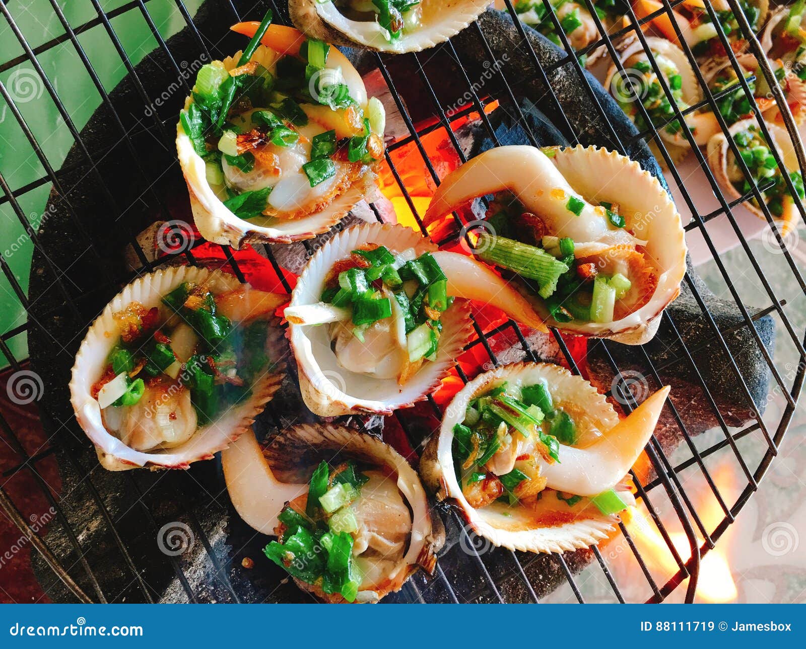 Delicious Shell or Clams Mussels on Hot Fire Coal Grill Stock Image ...