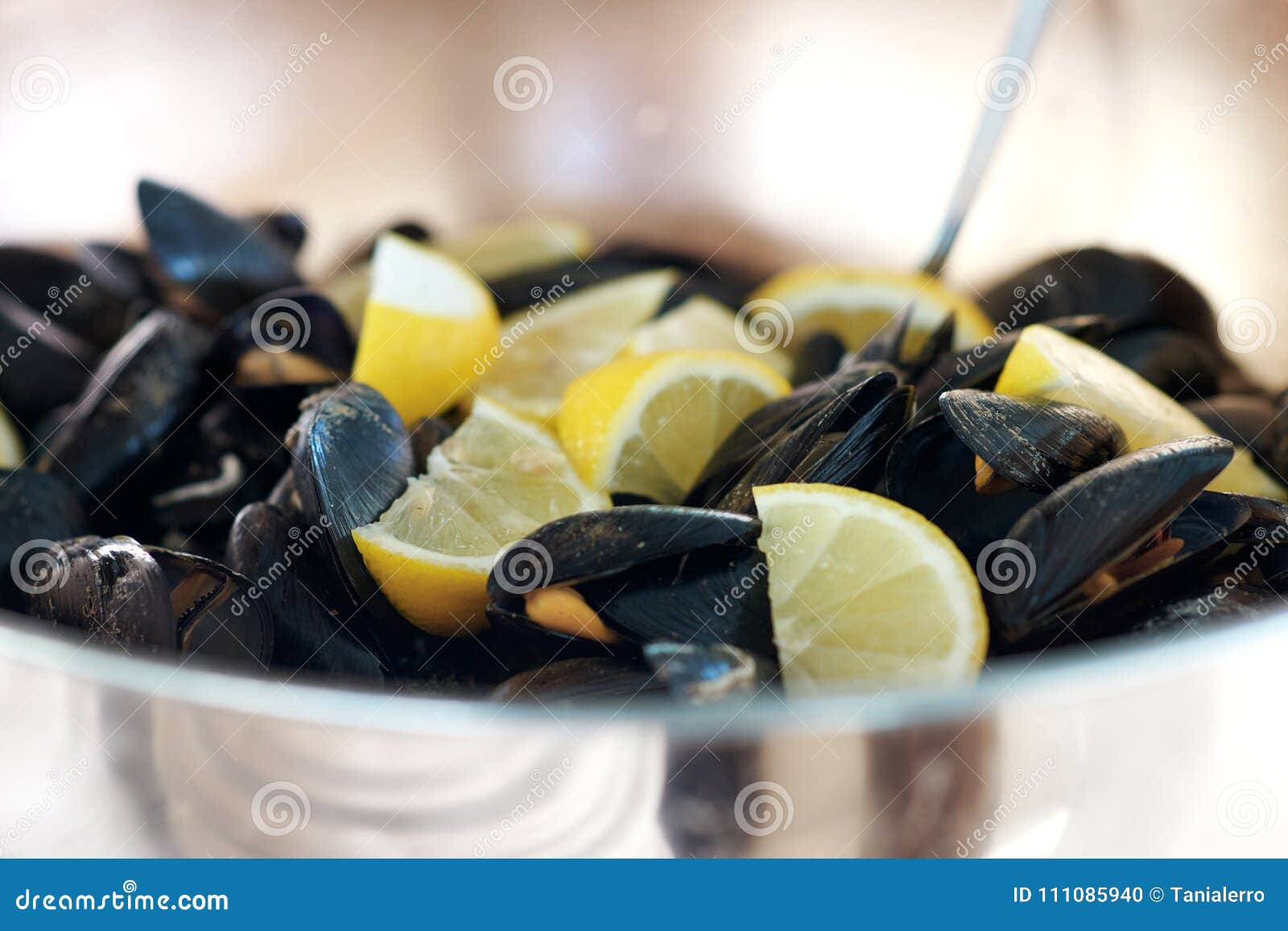 Delicious Shellfish Peppered Mussels with Lemon Stock Photo - Image of ...
