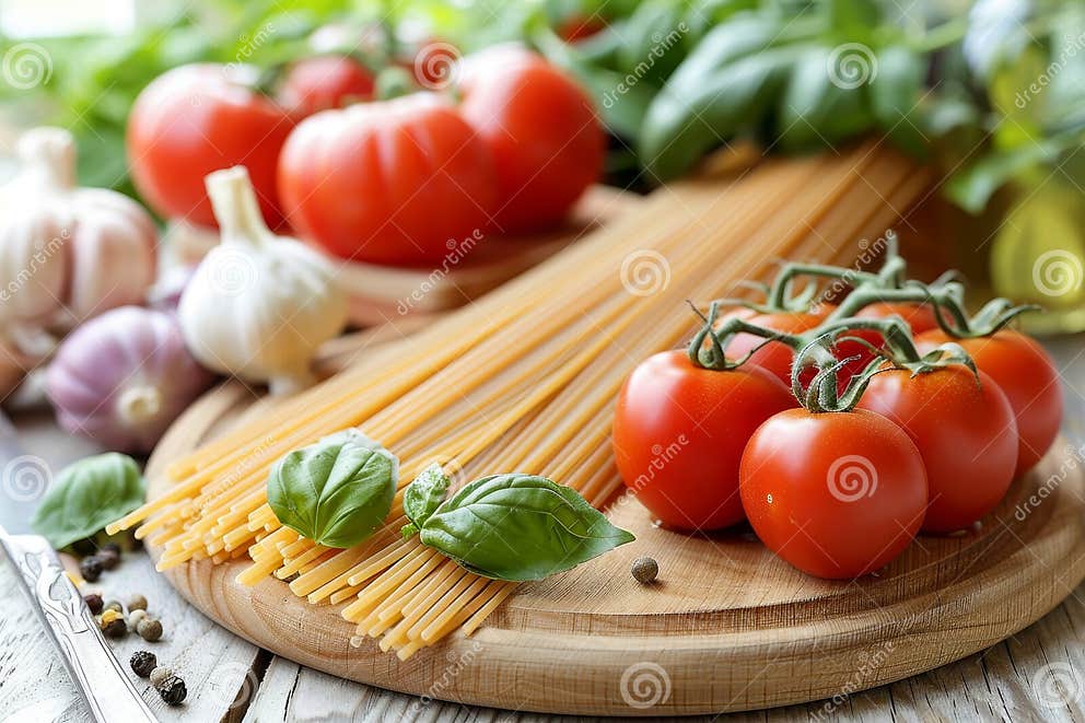 Delicious Single Serving of Fresh Tomato and Basil Spaghetti on White ...