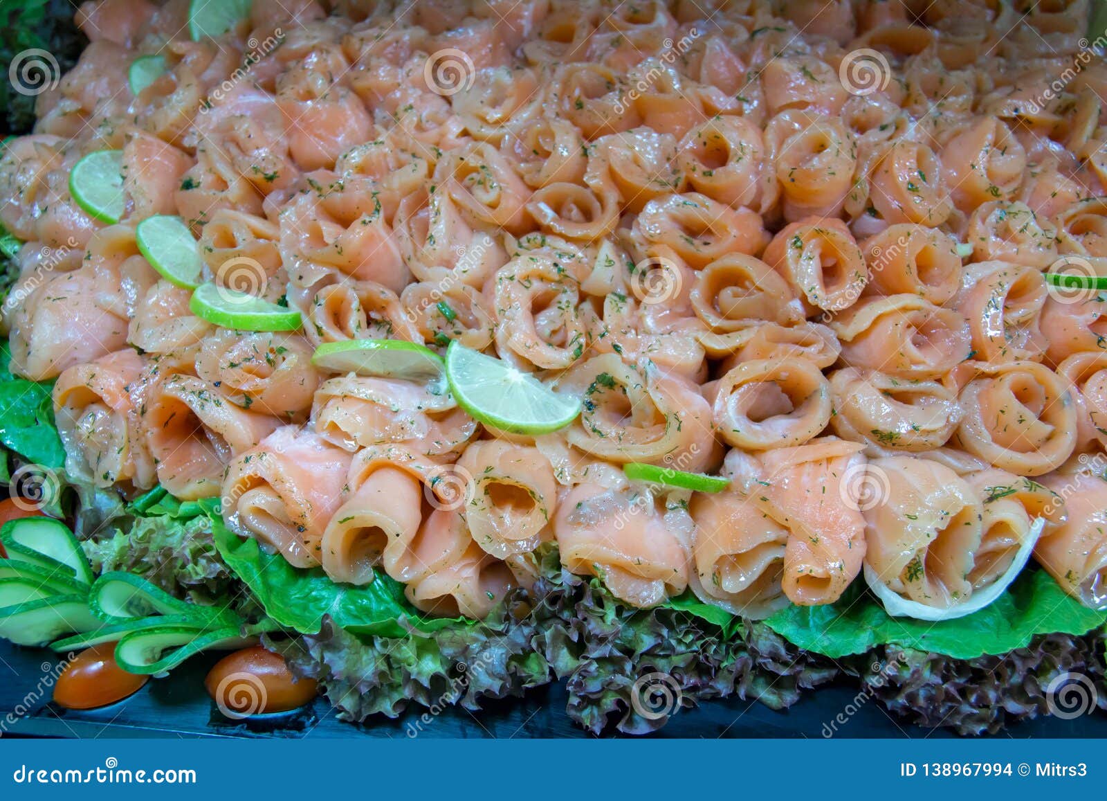 Delicious Slice Pickled Salmon Rolled Stock Photo - Image of salmon ...