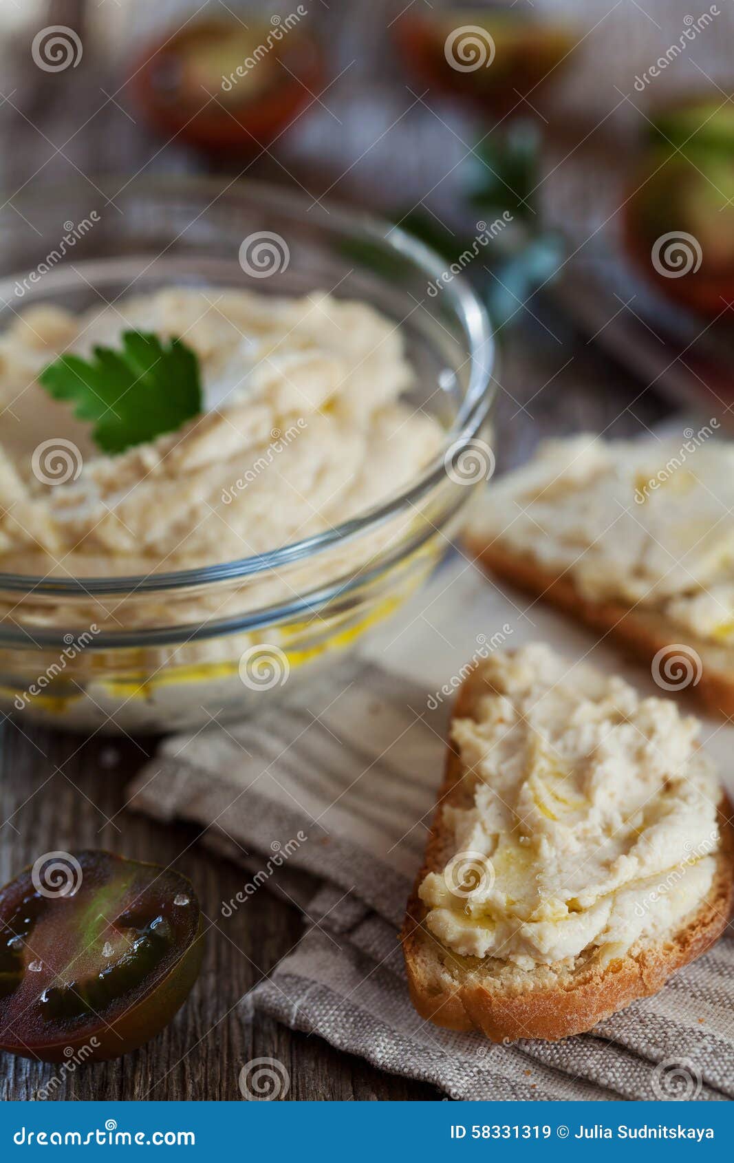 Delicious Snack from Crostini with Chicken Pate or Paste and Tomatoes ...