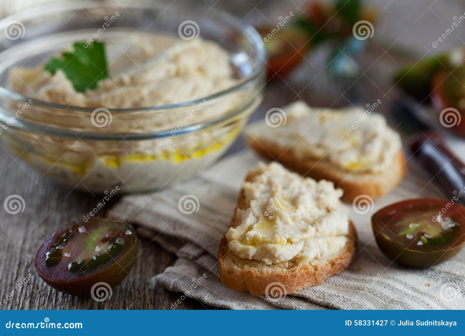 Delicious Snack from Crostini with Chicken Pate or Paste and Tomatoes ...