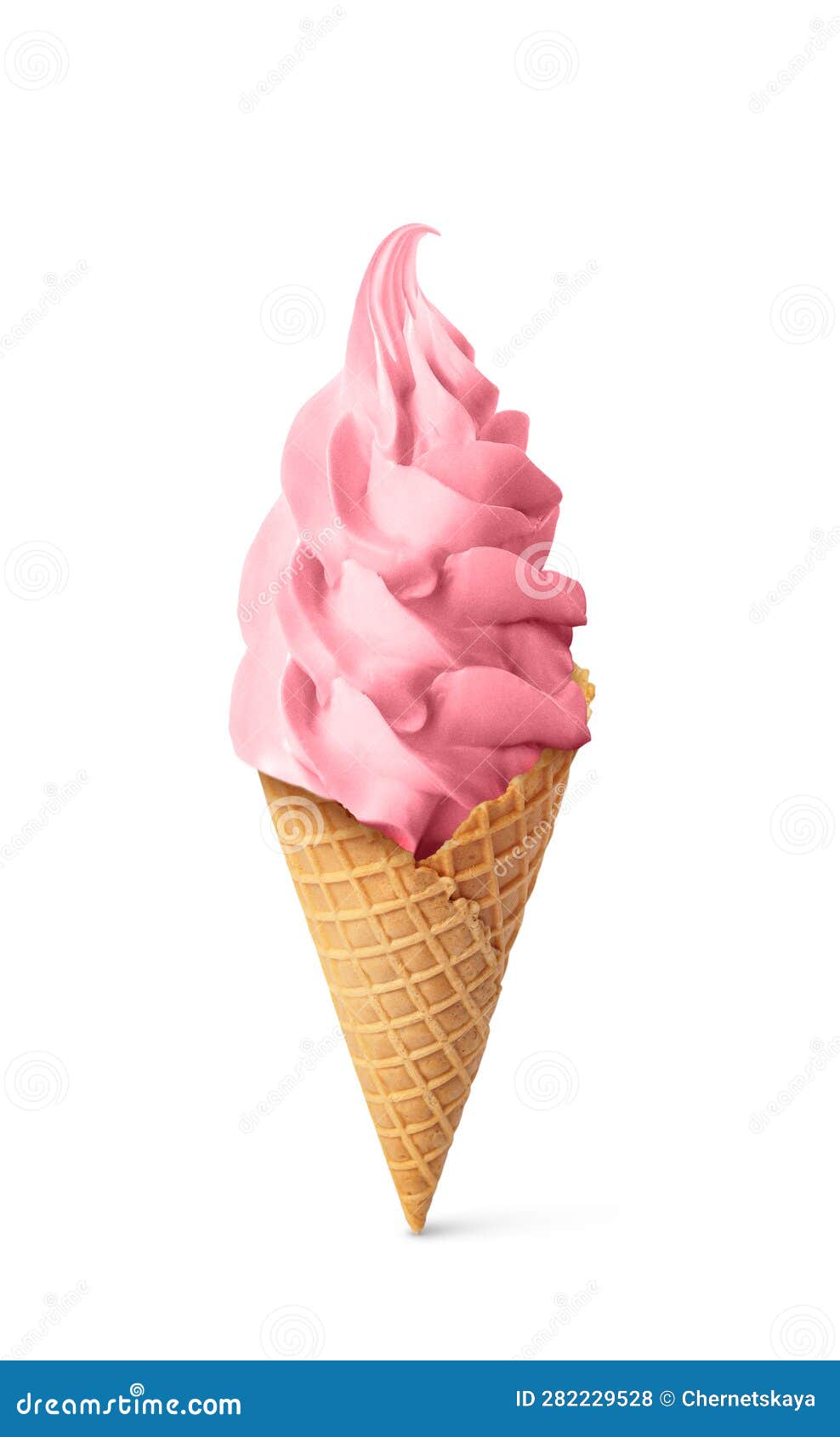 Delicious Soft Serve Berry Ice Cream in Crispy Cone Isolated on White ...