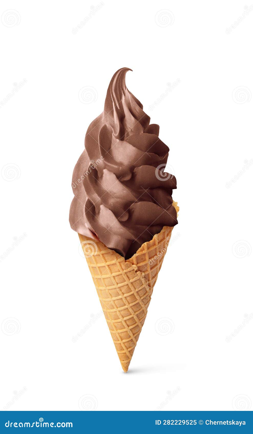 Delicious Soft Serve Chocolate Ice Cream in Crispy Cone Isolated on ...