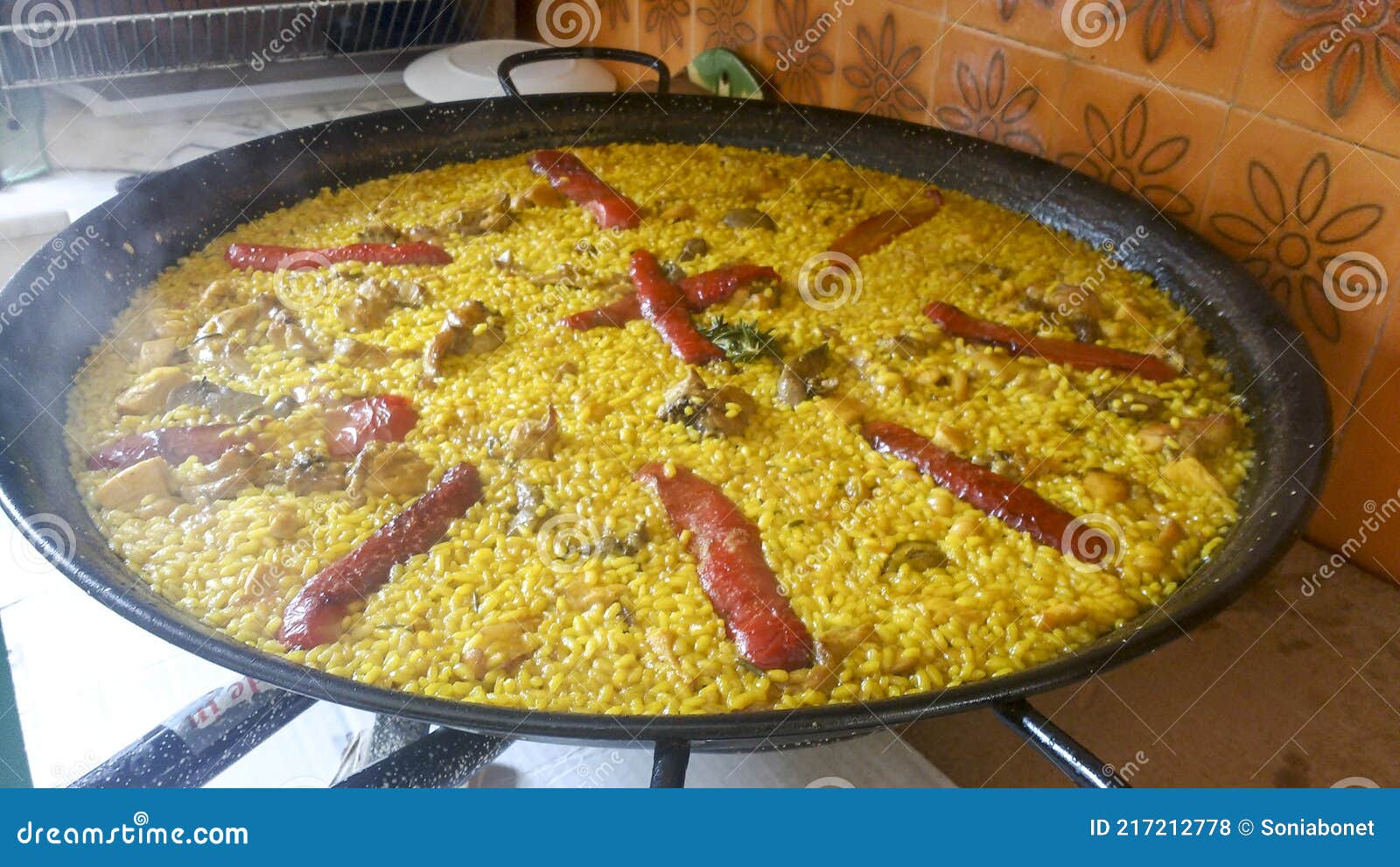 Delicious Spanish Rice Paella with Rabbit Stock Photo - Image of ...