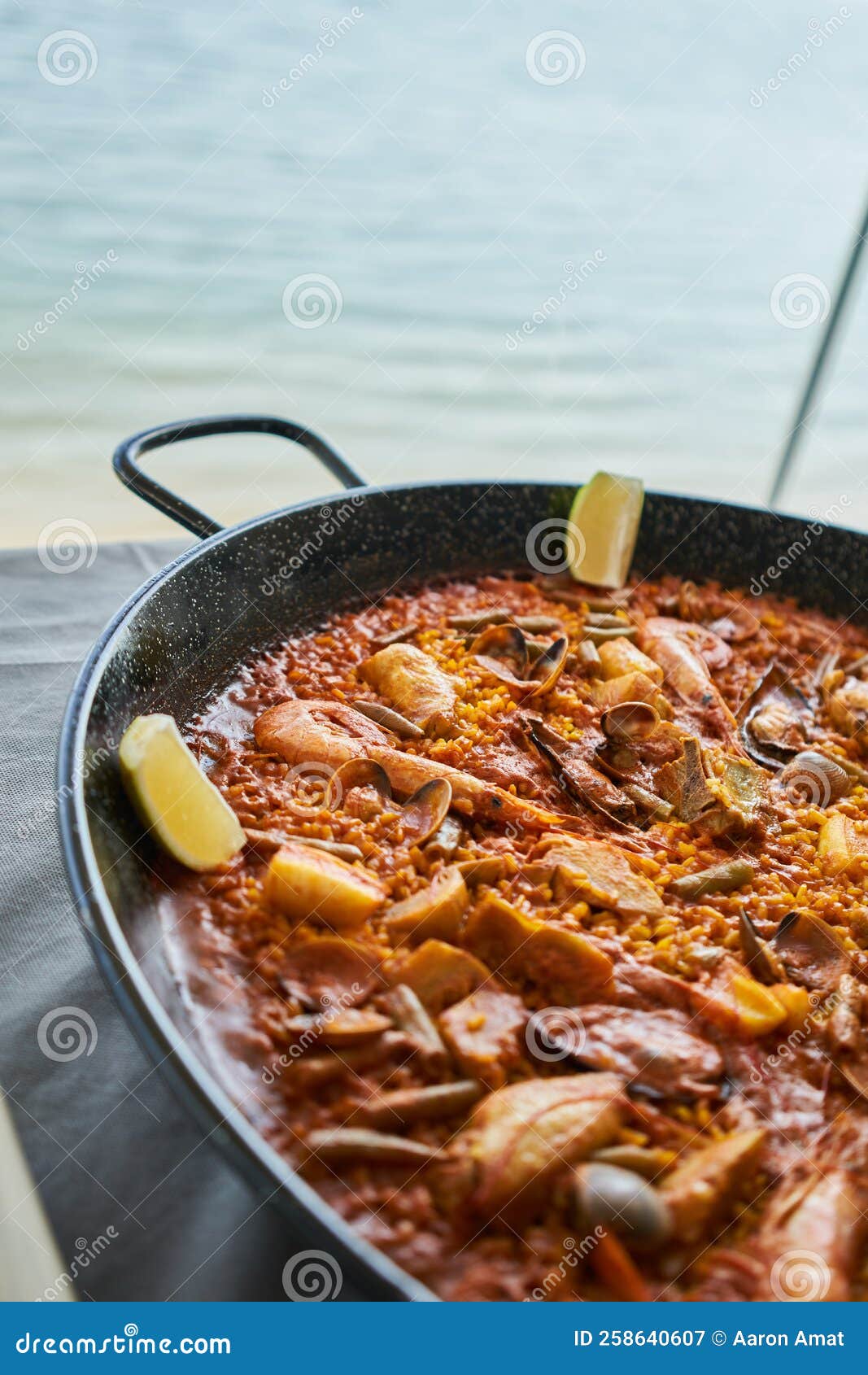 Delicious Spanish Shellfish Paella on Cloth Surface Stock Image - Image ...