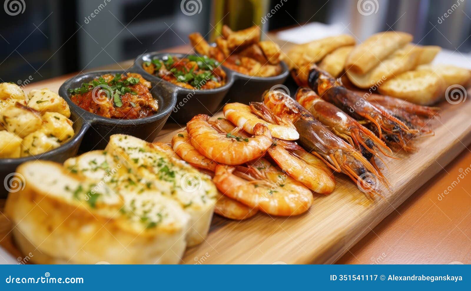 Delicious Spanish Tapas Board with Assorted Seafood and Bread for ...