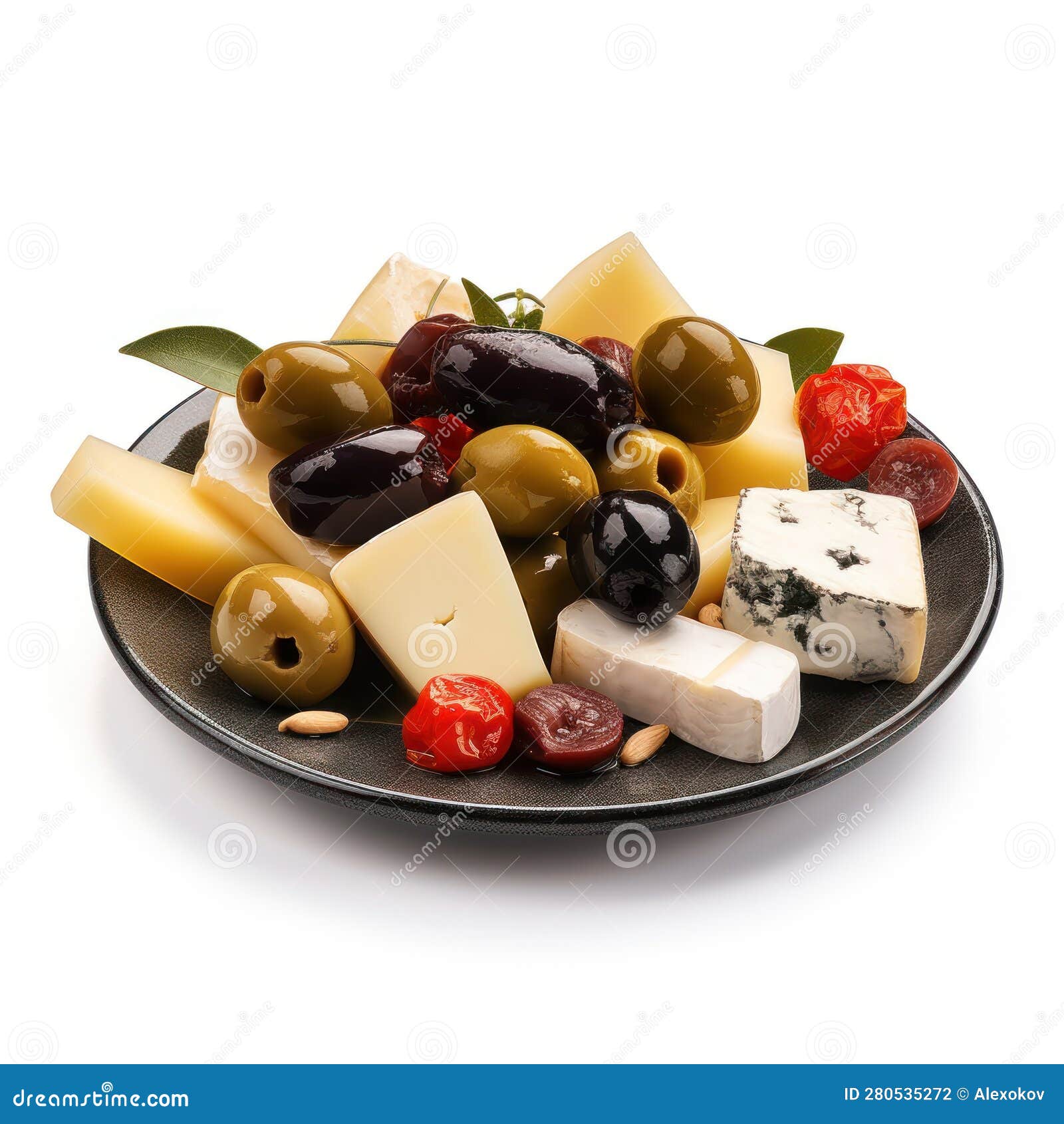 Delicious Spanish Tapas with Olives and Cheese on a Plate. Stock ...