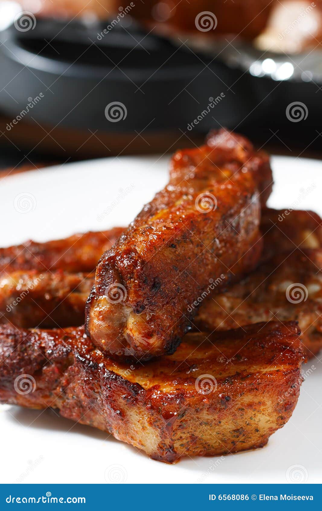 Delicious Spicy Barbeque Ribs on a Plate Stock Photo - Image of lunch ...