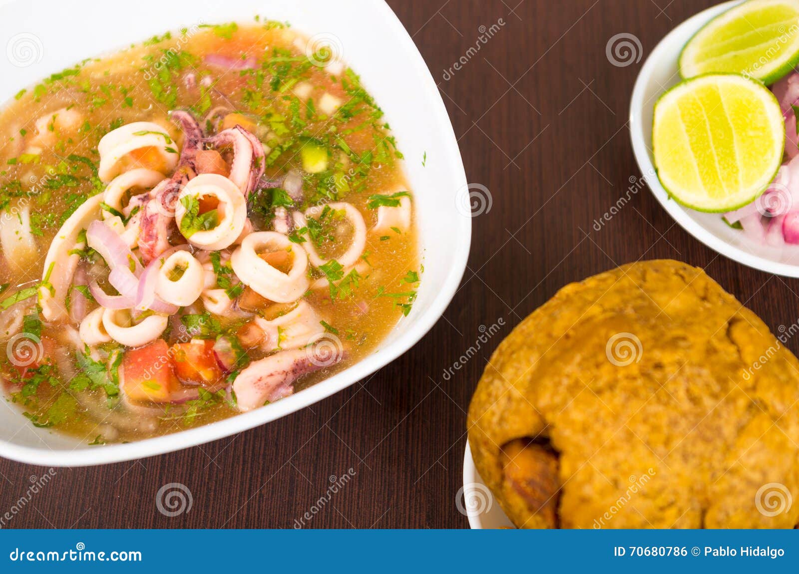 Delicious Squid and Octopus on Ceviche, Ecuadorian Dish with Mashed ...