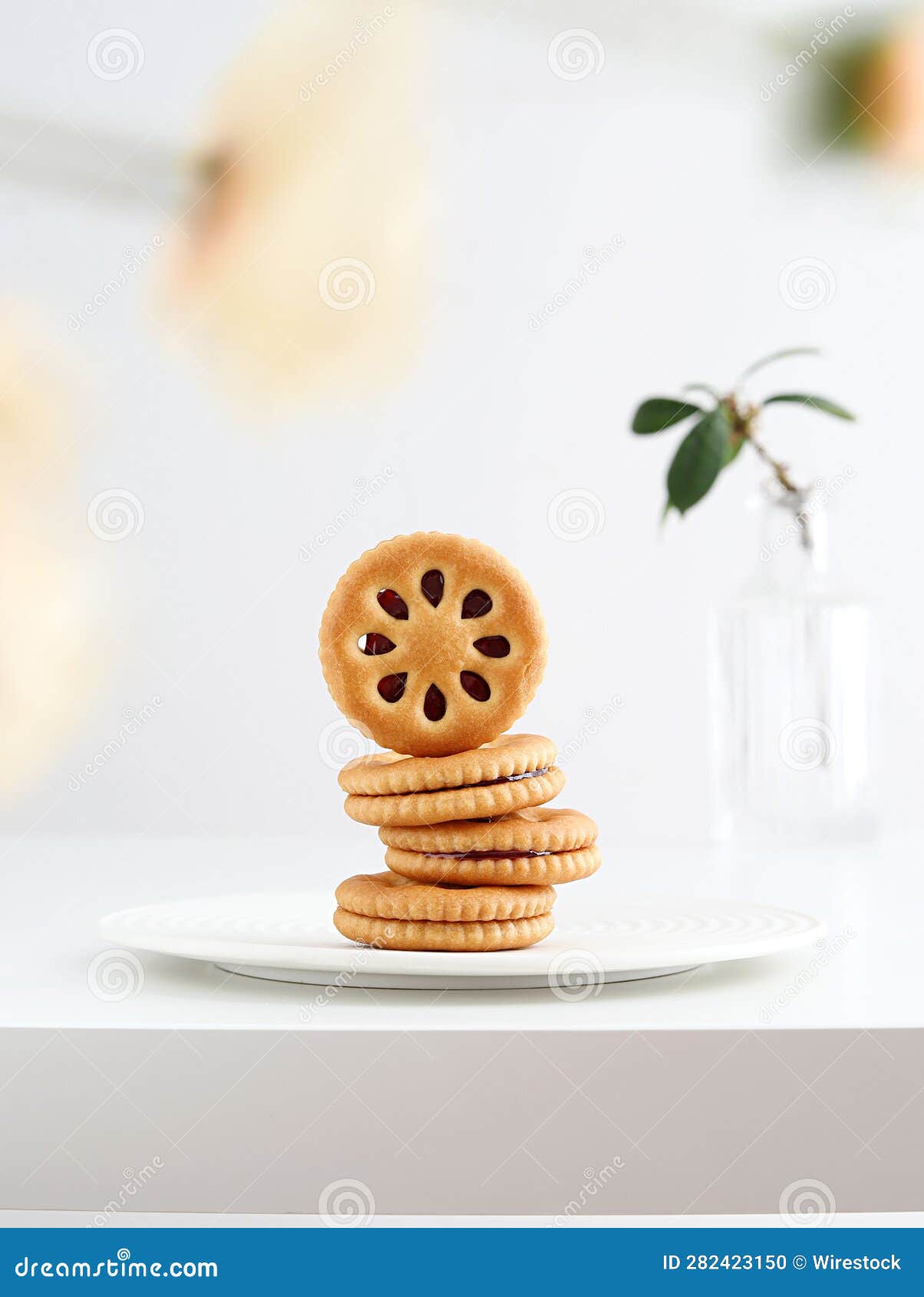 Delicious Stack of Cookies Placed on a White Plate Atop a Table Stock ...