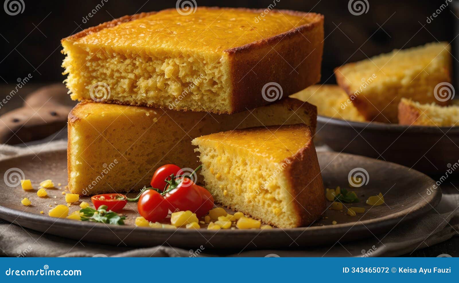 A Delicious Stack of Cornbread Served with Cherry Tomatoes on a Rustic ...