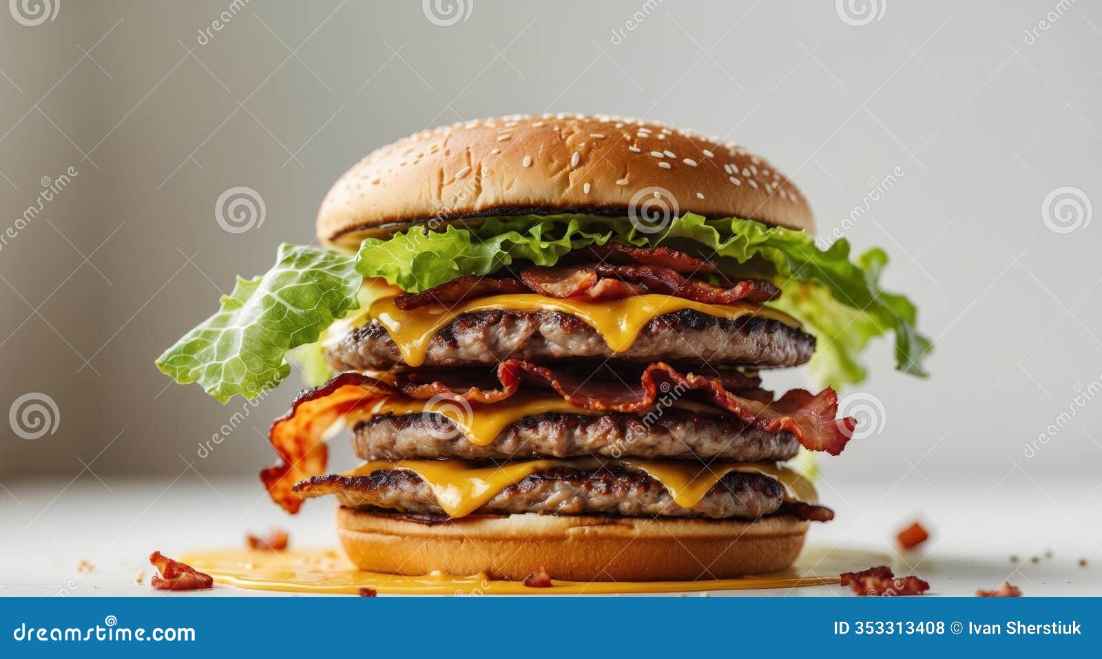 Delicious Stack of Juicy Burger with Bacon and Cheese Layers Stock ...