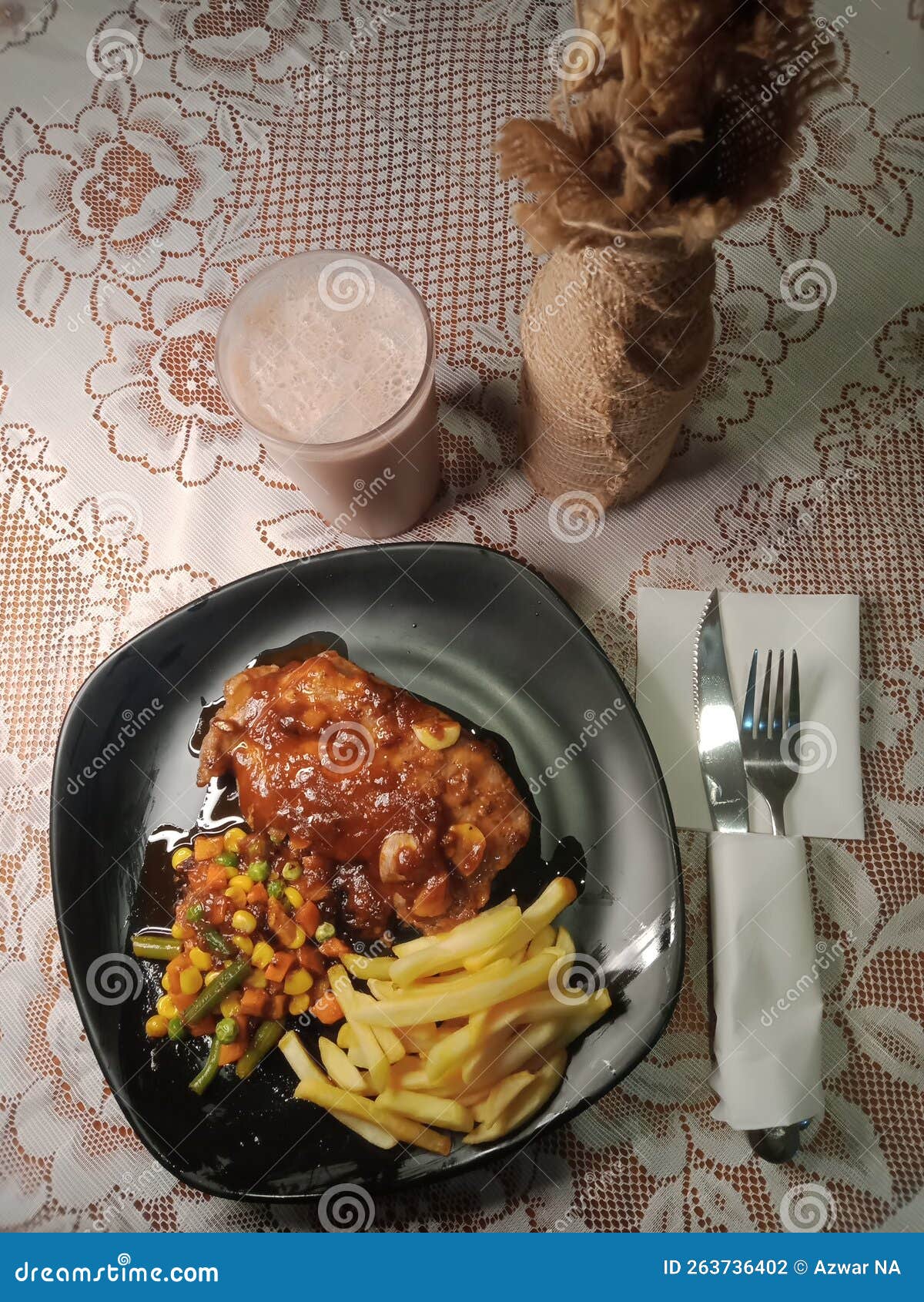 Delicious Steak with Milkshake for Dinner Stock Photo - Image of ...