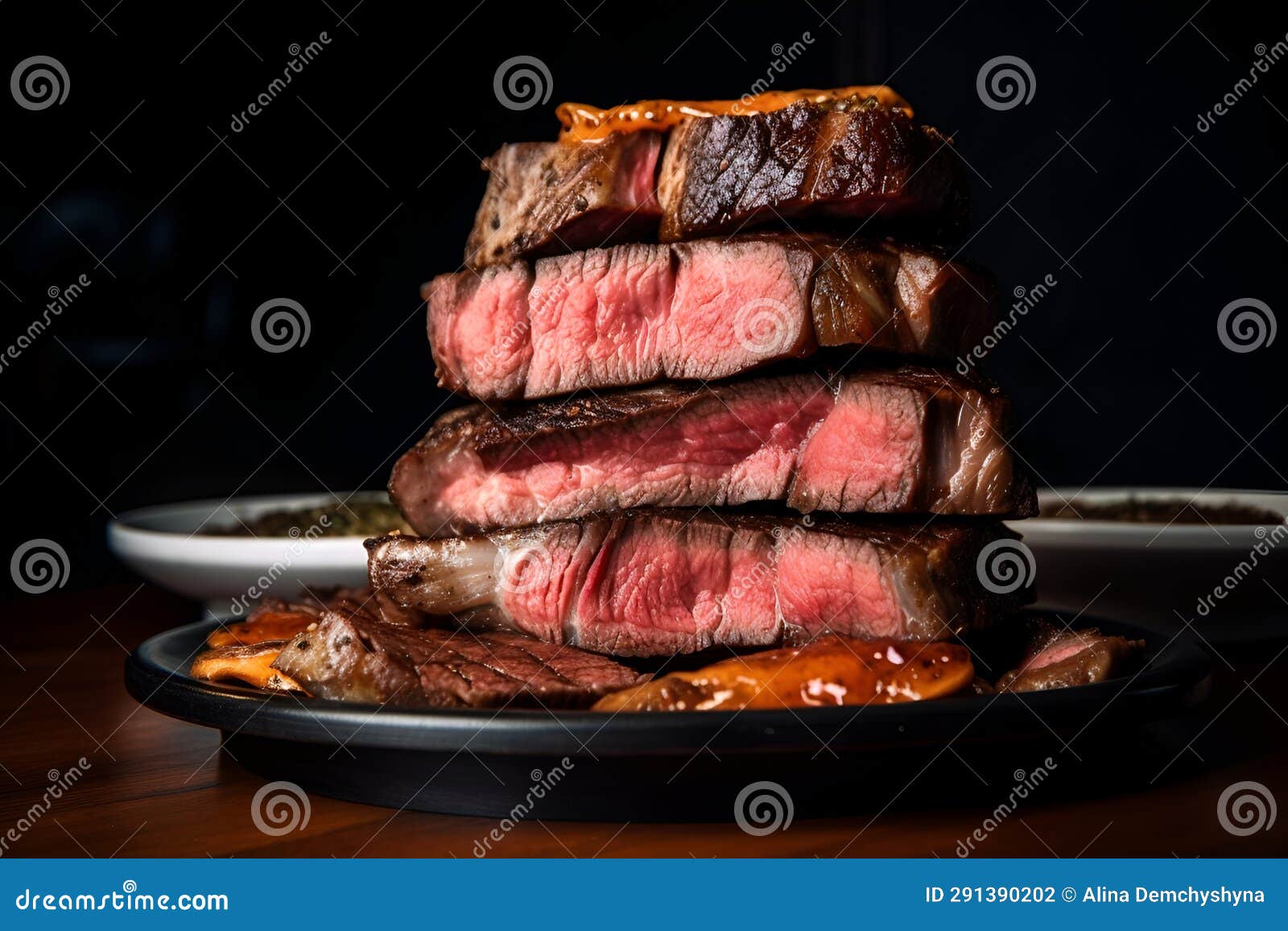 Delicious Steaks Stacked on Top of Each Other 1 Stock Illustration ...