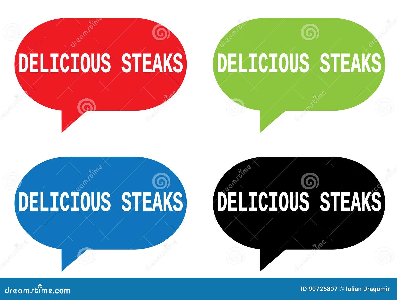 DELICIOUS STEAKS Text, on Rectangle Speech Bubble Sign. Stock ...
