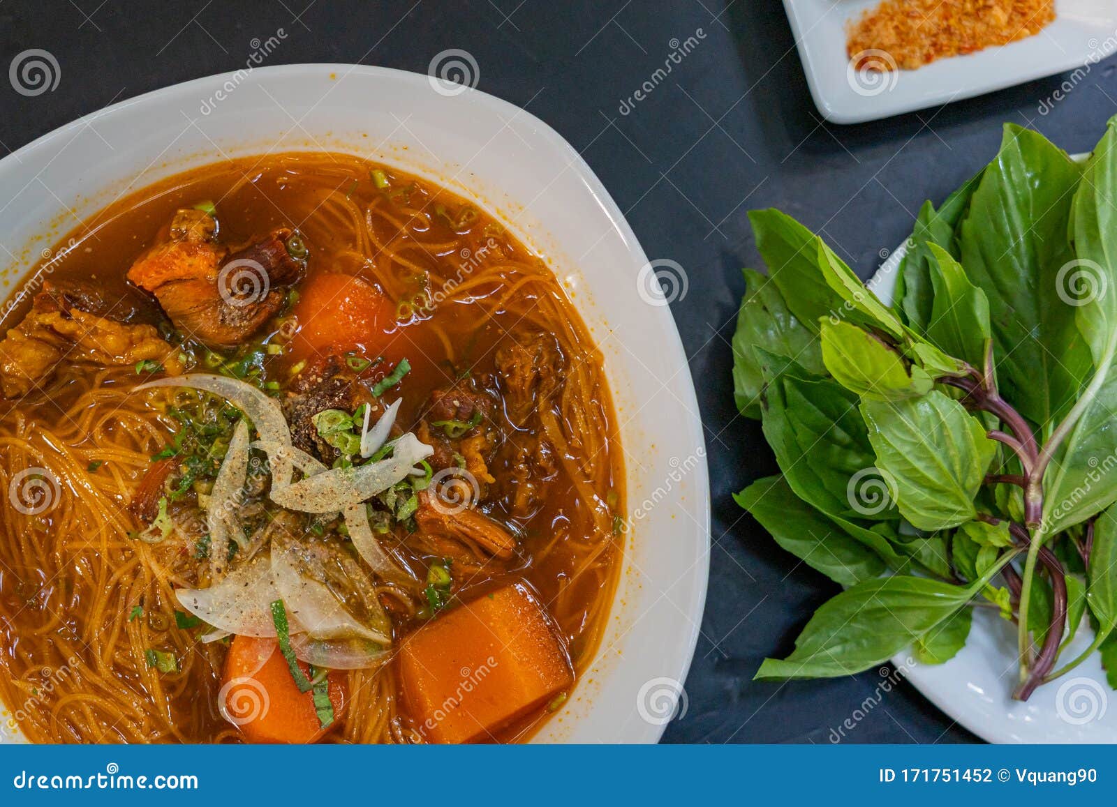 Delicious Stewed Beef Brisket Rice Noodle Served with Basil Stock Photo ...