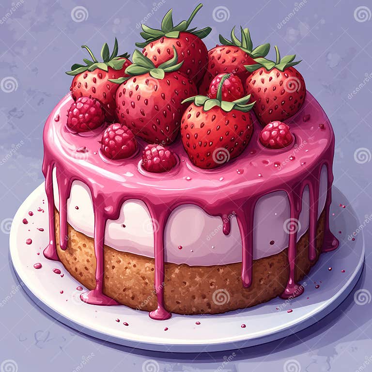 Delicious Strawberry and Raspberry Cake Illustration Stock Illustration ...