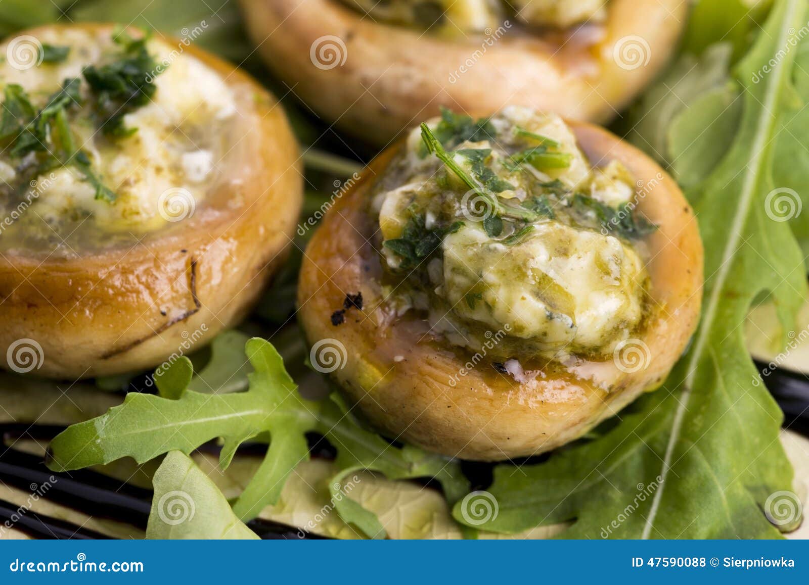 Delicious Stuffed Mushrooms with Cheese and Pesto Stock Photo - Image ...