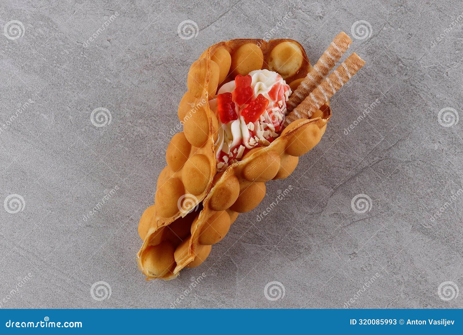 Delicious Sweet Bubble Waffle on Table Stock Image - Image of sweet ...