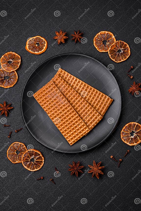Delicious Sweet Crispy Rectangular Waffles on a Ceramic Plate Stock ...