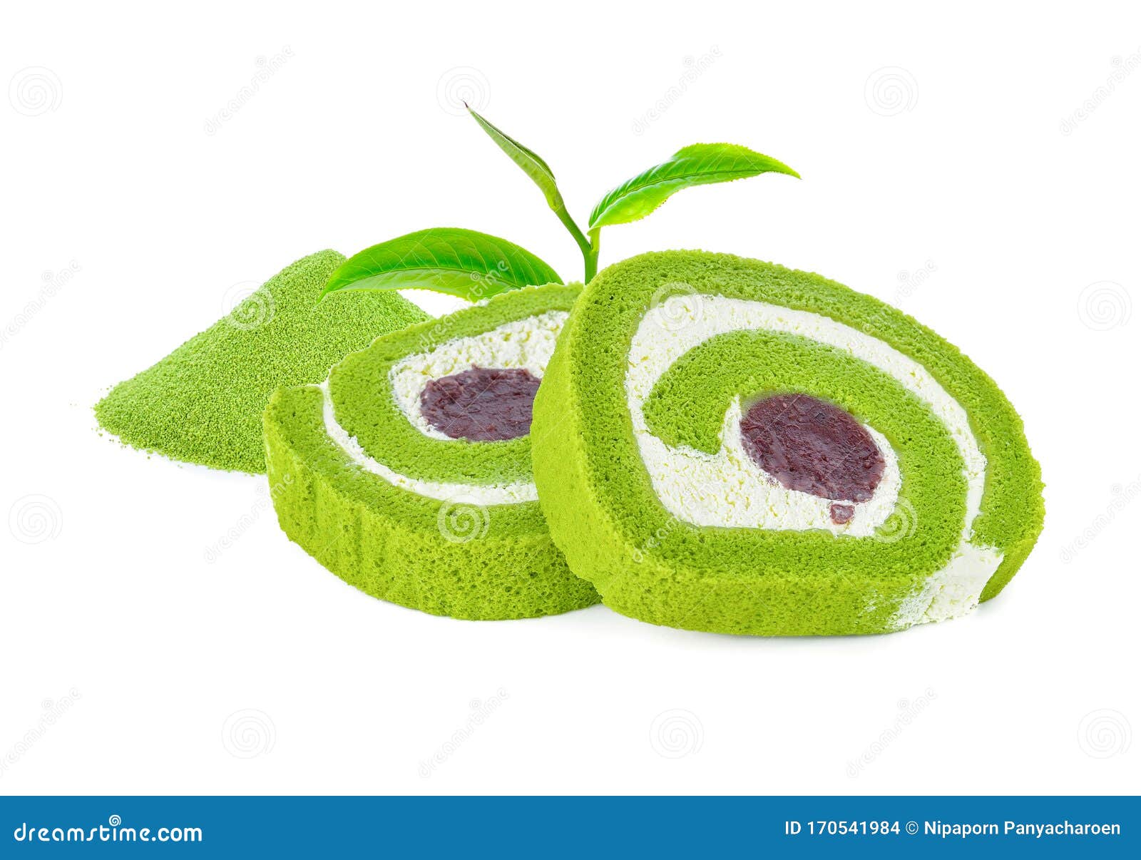 Delicious Sweet Green Tea Roll Cake Stock Photo - Image of drink, piece ...
