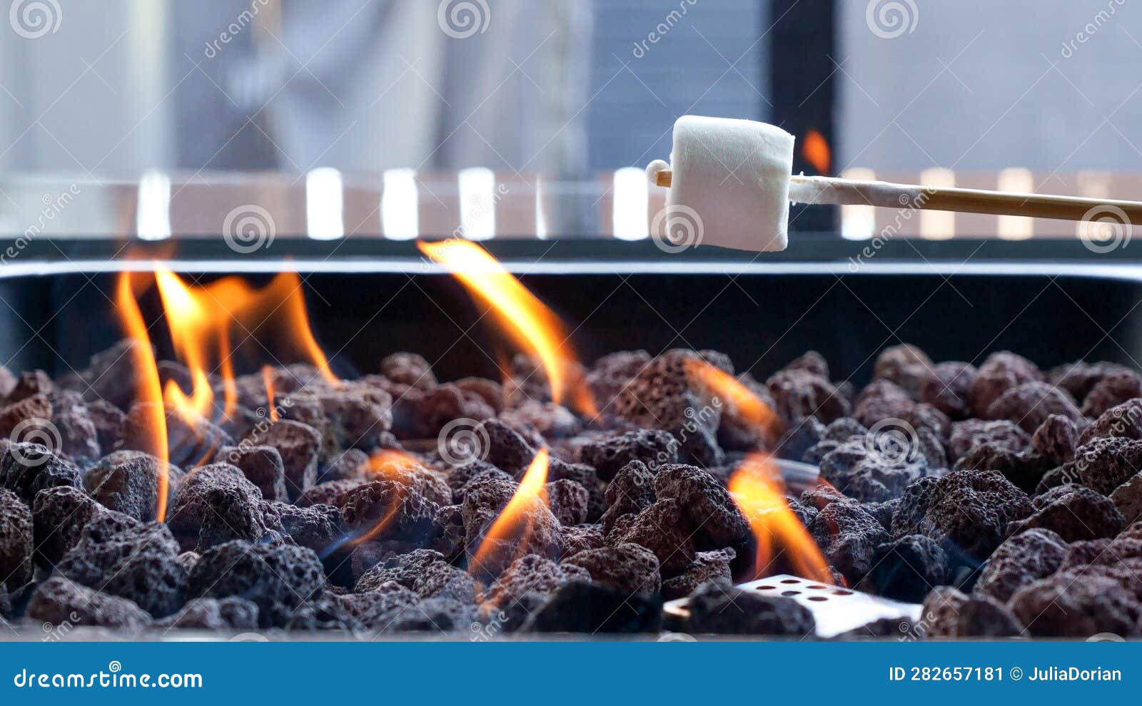 Delicious and Sweet Marshmallows on Stick Over the Firepit. Summer ...