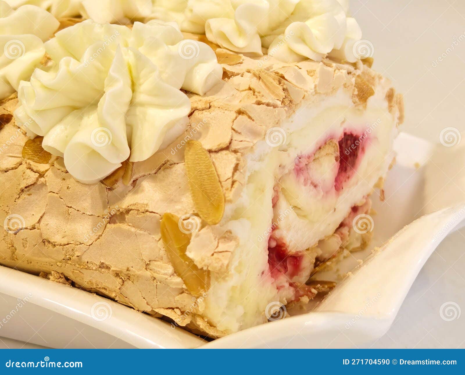 Delicious Sweet Meringue Roll on a Plate Stock Photo - Image of closeup ...