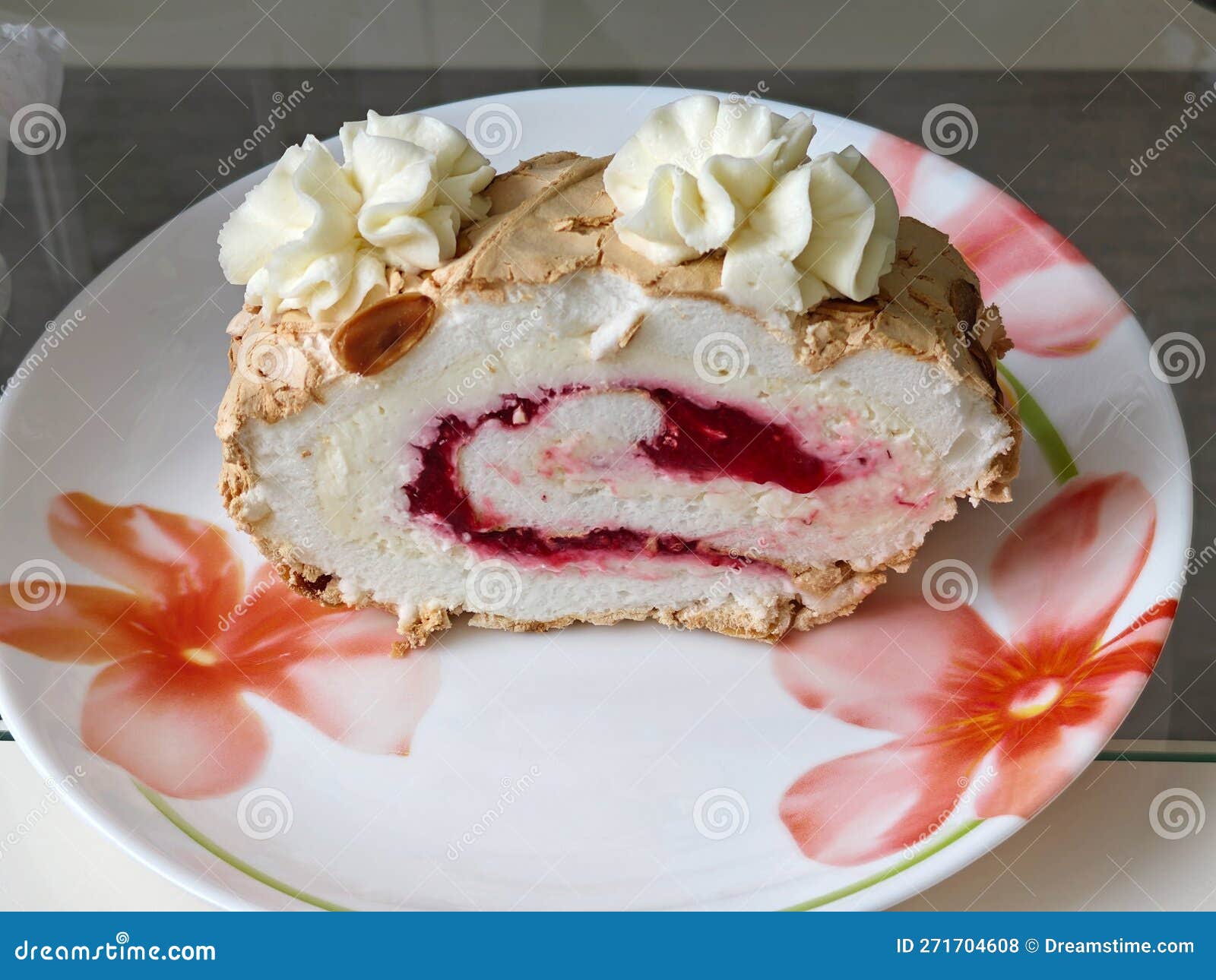 Delicious Sweet Meringue Roll on a Plate Stock Photo - Image of dessert ...