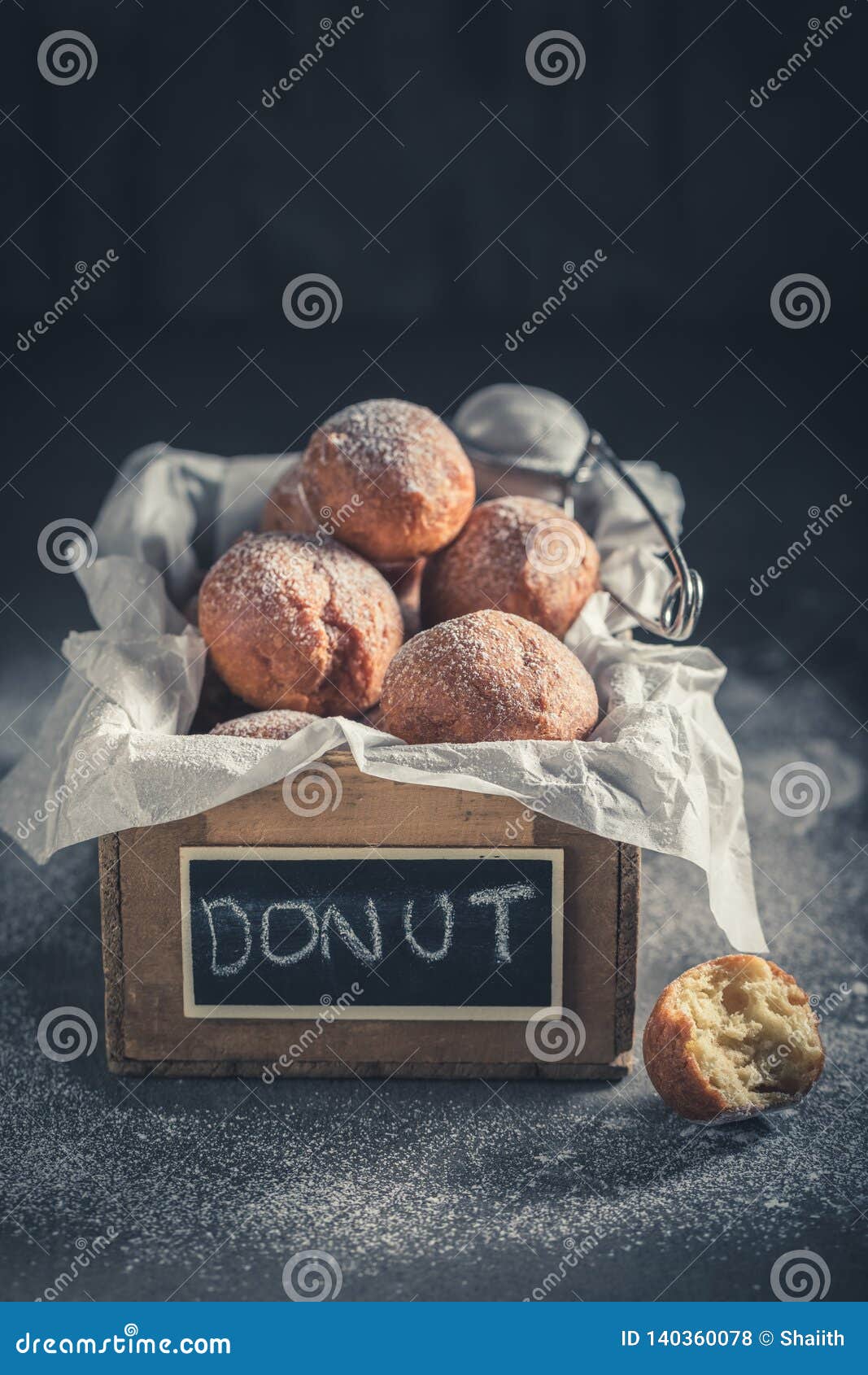 Delicious and Sweet Mini Doughnuts with Powdered Sugar Stock Photo ...