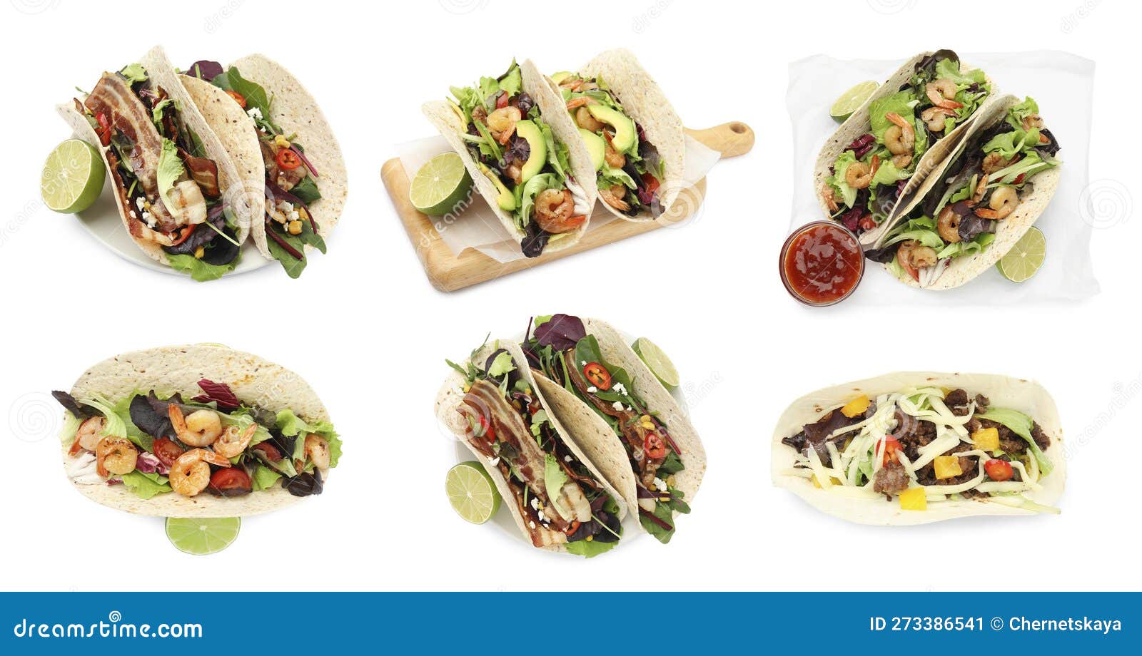 Delicious Tacos Isolated on White, Collage Design Stock Image - Image ...
