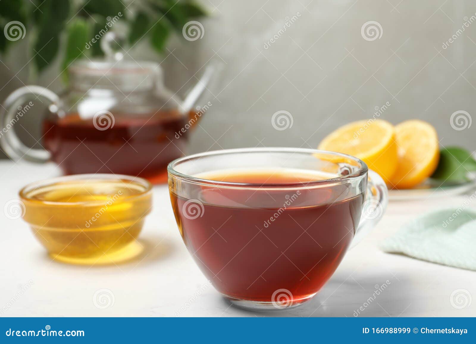 Delicious Tea with Honey and Lemon on Table Stock Image - Image of ...