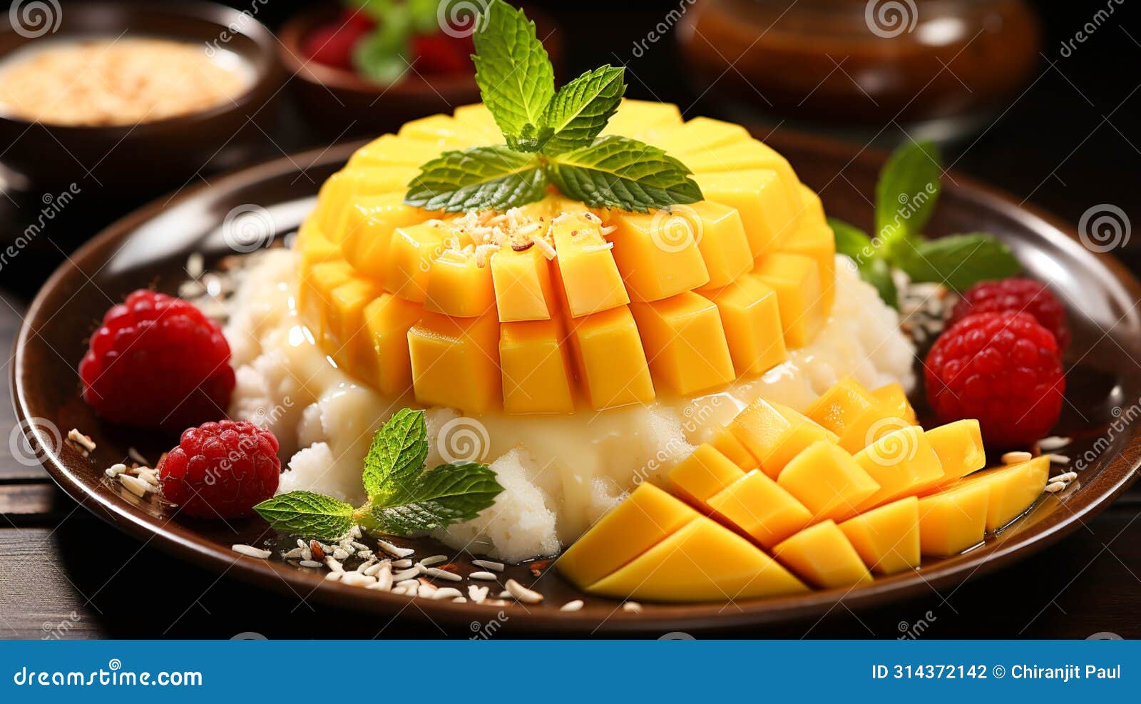 Delicious Thai Mango Sticky Rice with Cut Fresh Mango Fruit Stock Photo ...