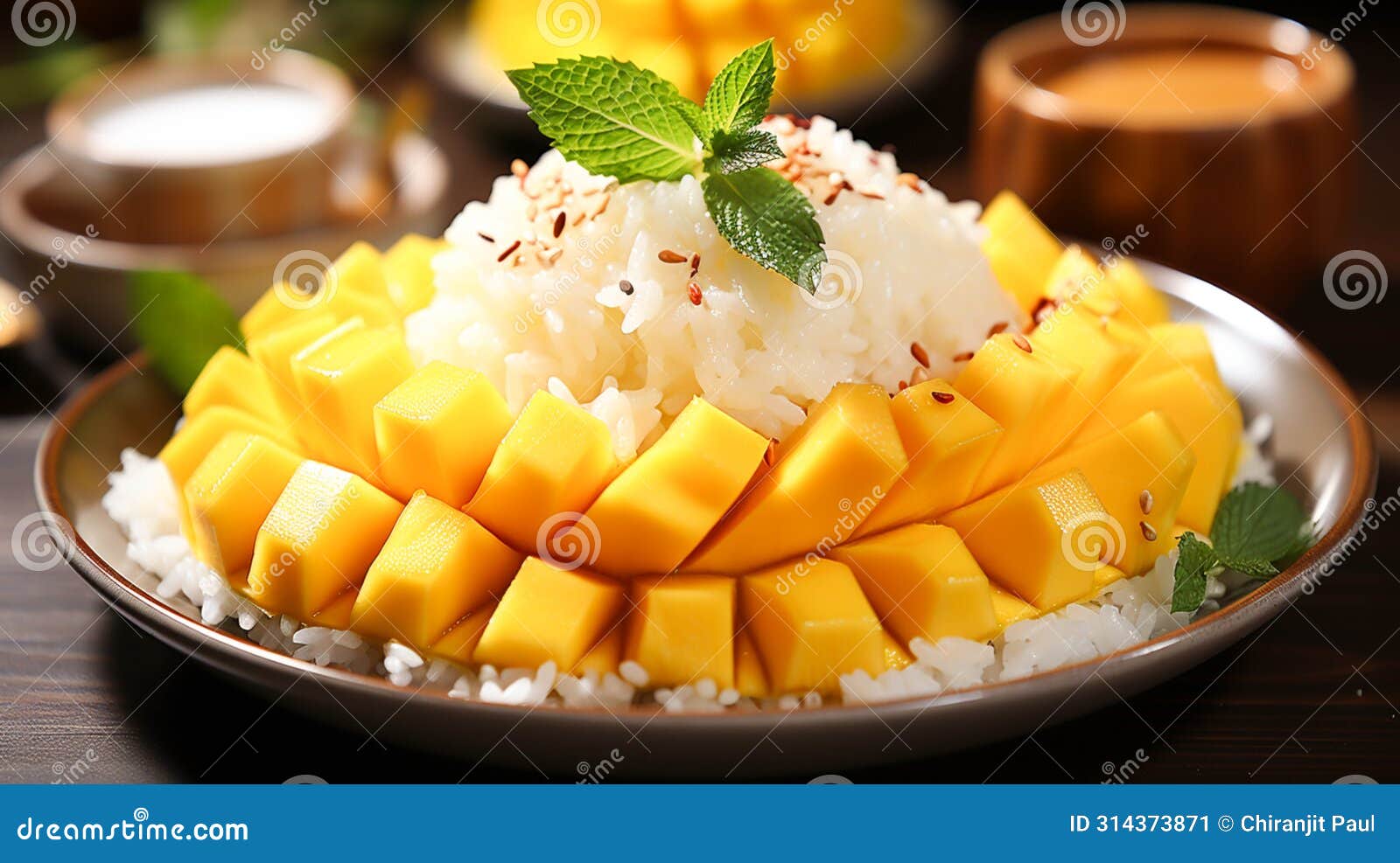 Delicious Thai Mango Sticky Rice with Cut Fresh Mango Fruit Stock Image ...