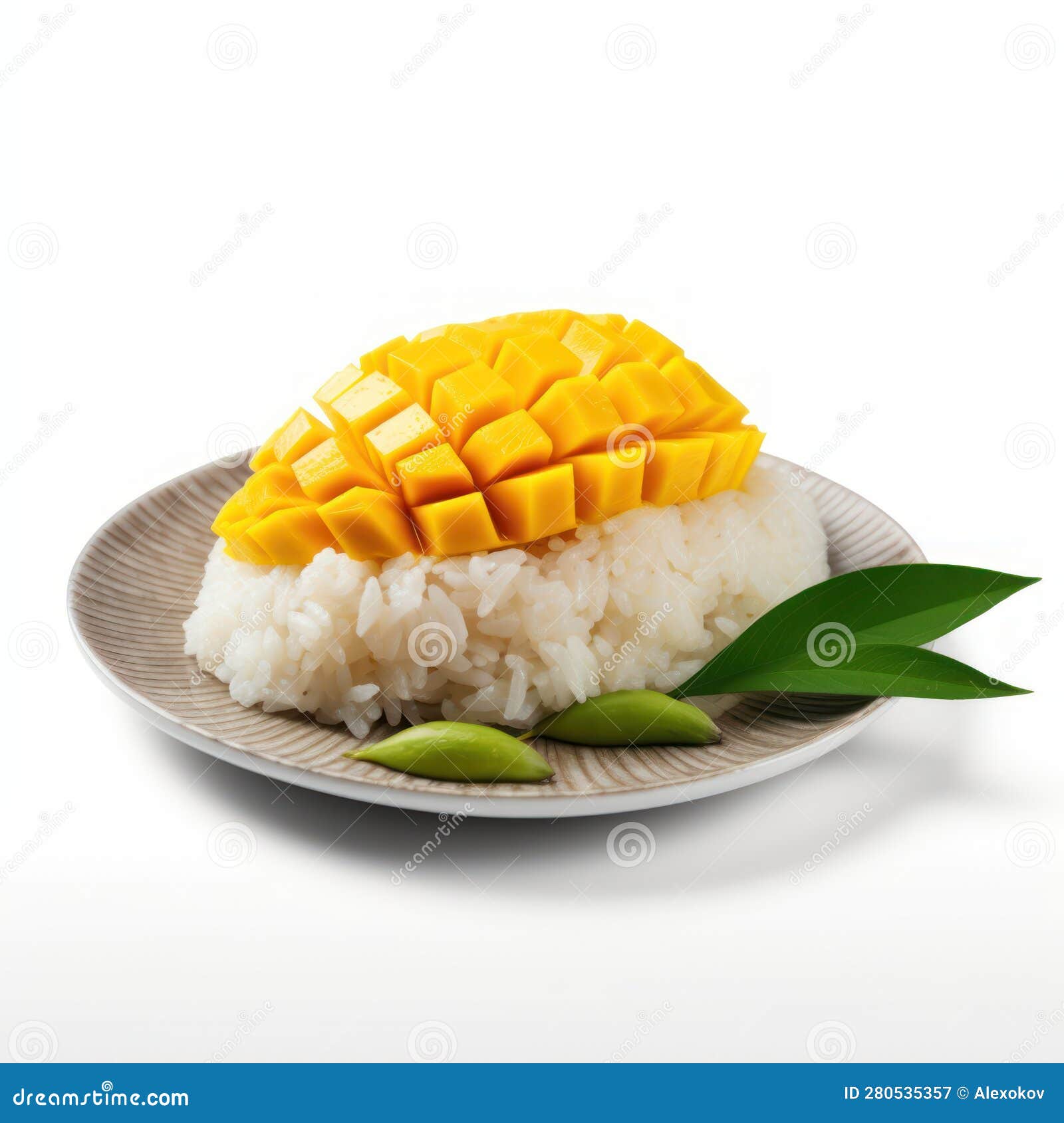 Delicious Thai Mango Sticky Rice on a Plate Isolated on White ...