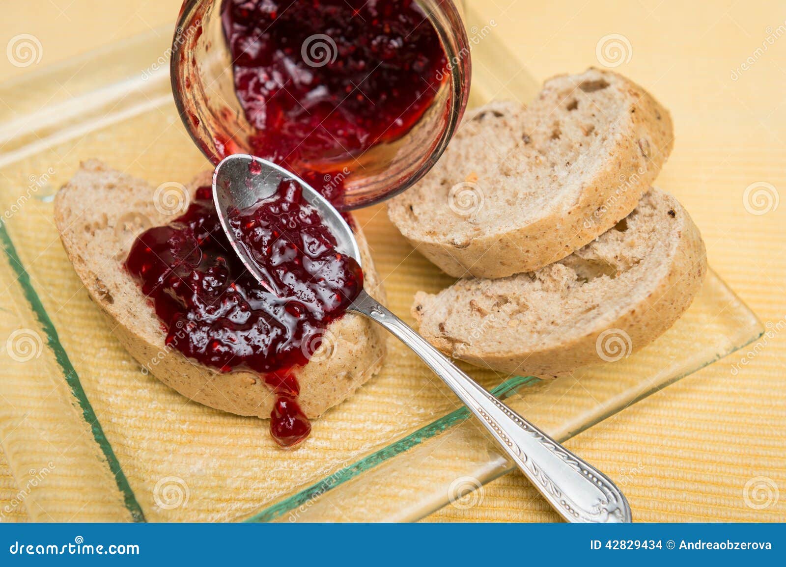 Delicious Toast with Jam on Table Close-up. Stock Photo - Image of ...