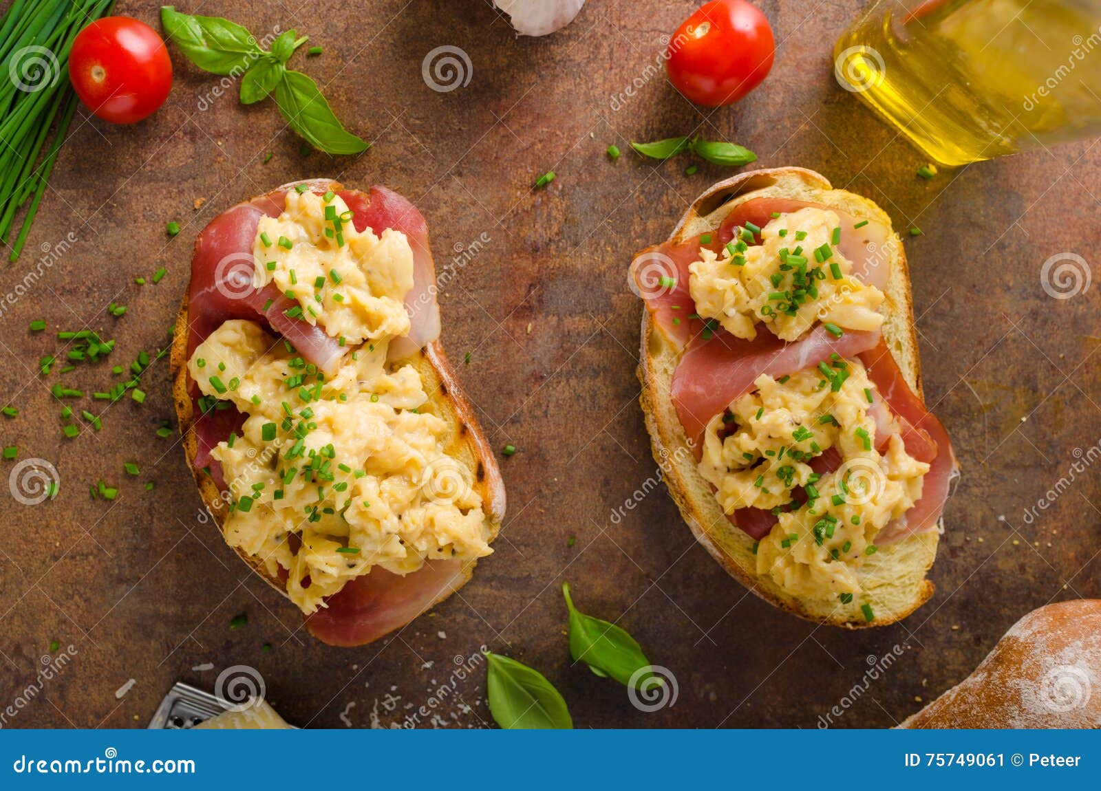 Delicious Toasted Bread with Scrambled Eggs Stock Image - Image of ...