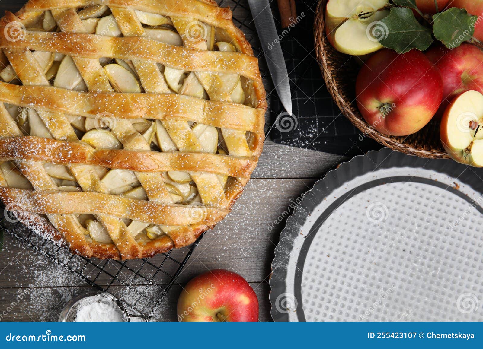 Delicious Traditional Apple Pie on Table, Flat Lay Stock Image - Image ...
