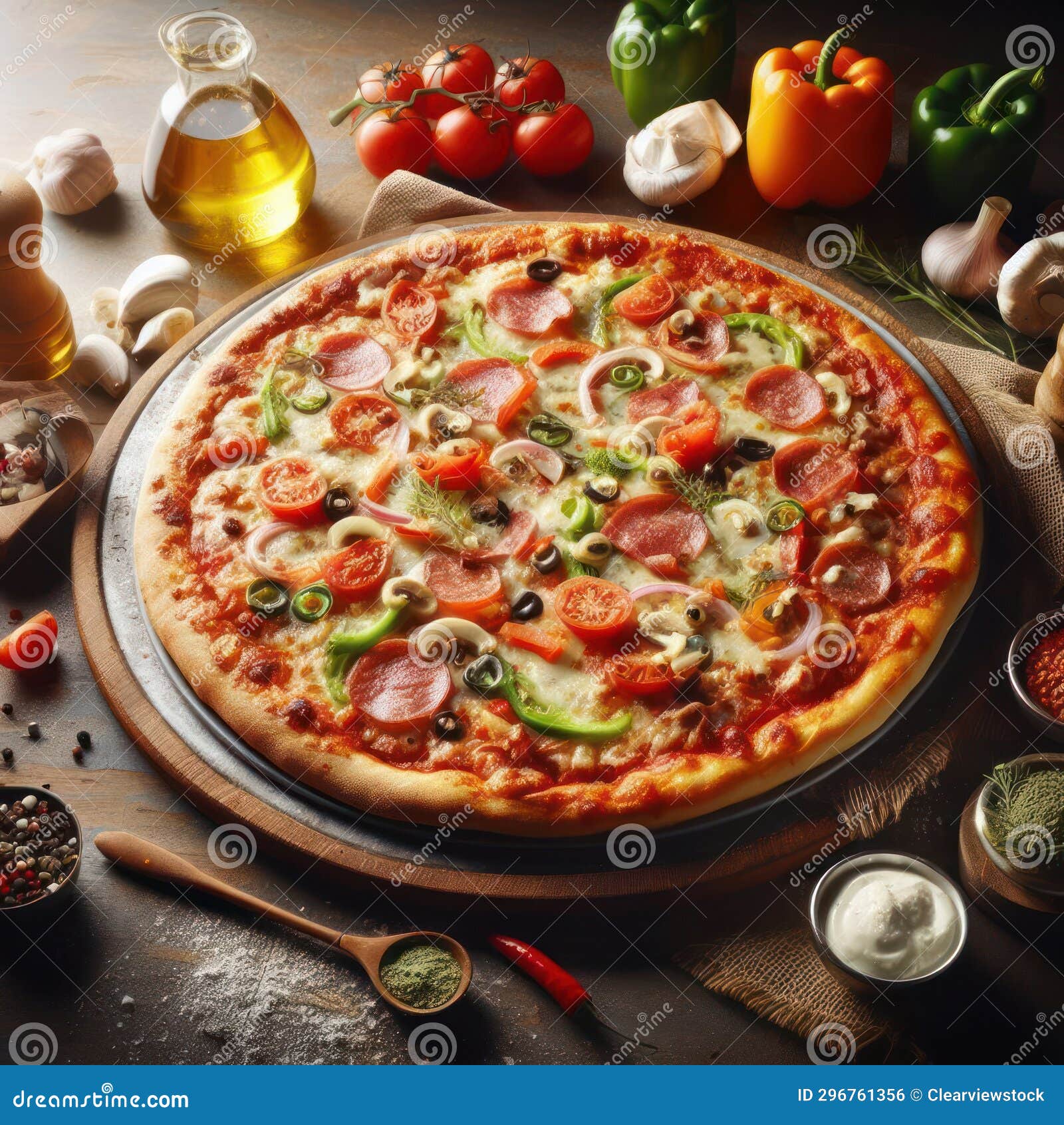 Delicious Traditional Italian Pizza in a Rustic Setting Stock ...