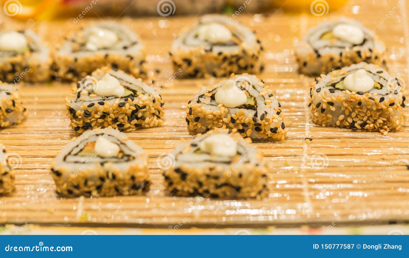 Delicious Triangle Shape Rice Sushi Display on the Tray Stock Image ...