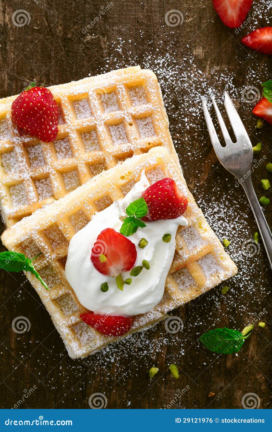 Delicious Waffle Topped with Cream Stock Photo - Image of battercake ...