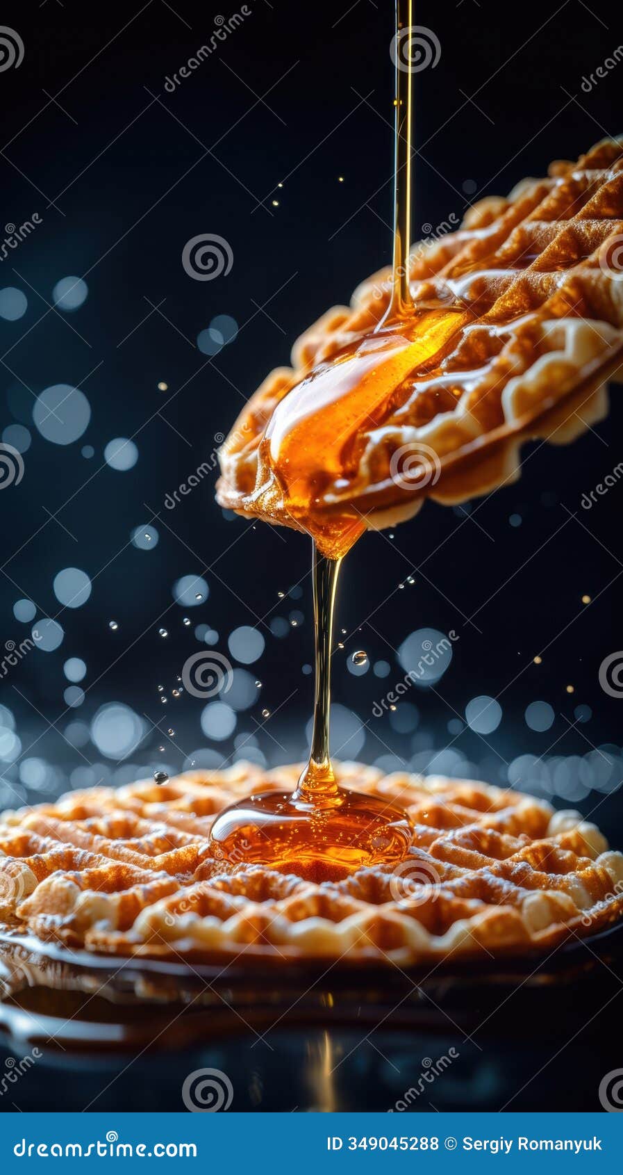 Delicious Waffles Floating with Maple Syrup in a Dark Setting Create a ...