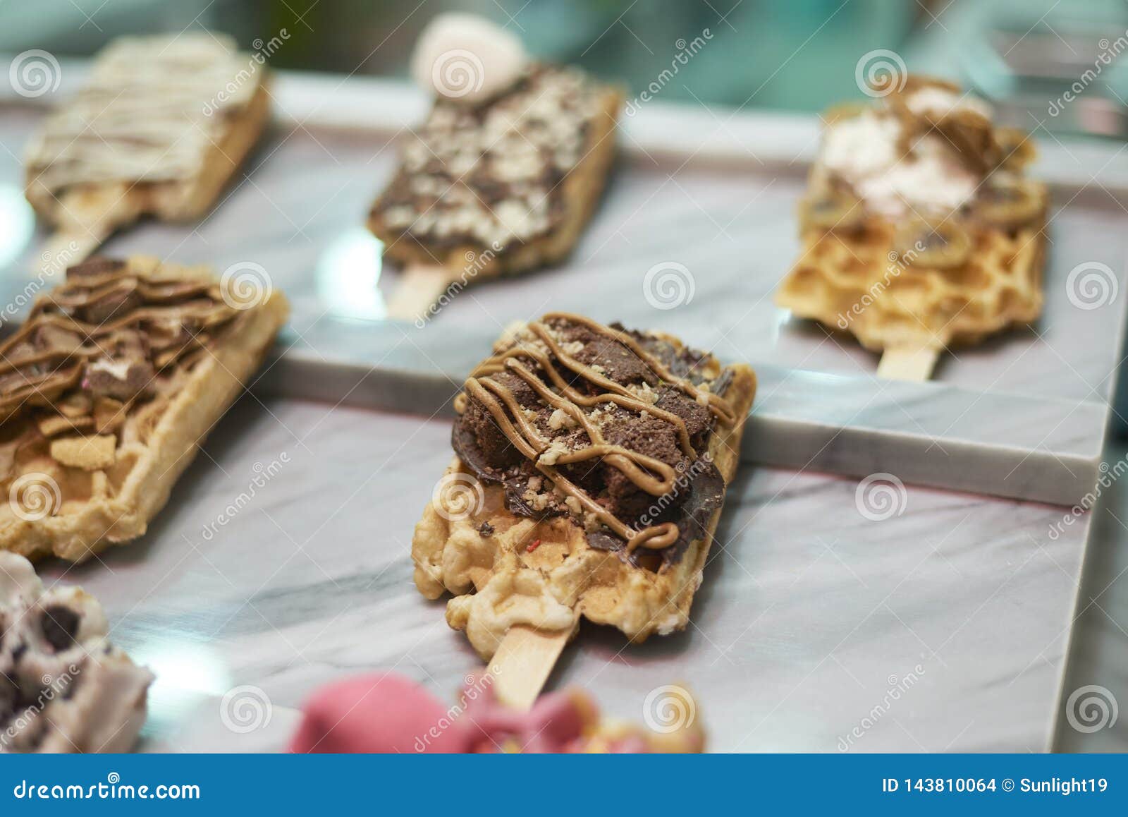Delicious Waffles Ready To Eat in a Shop Window Stock Photo - Image of ...