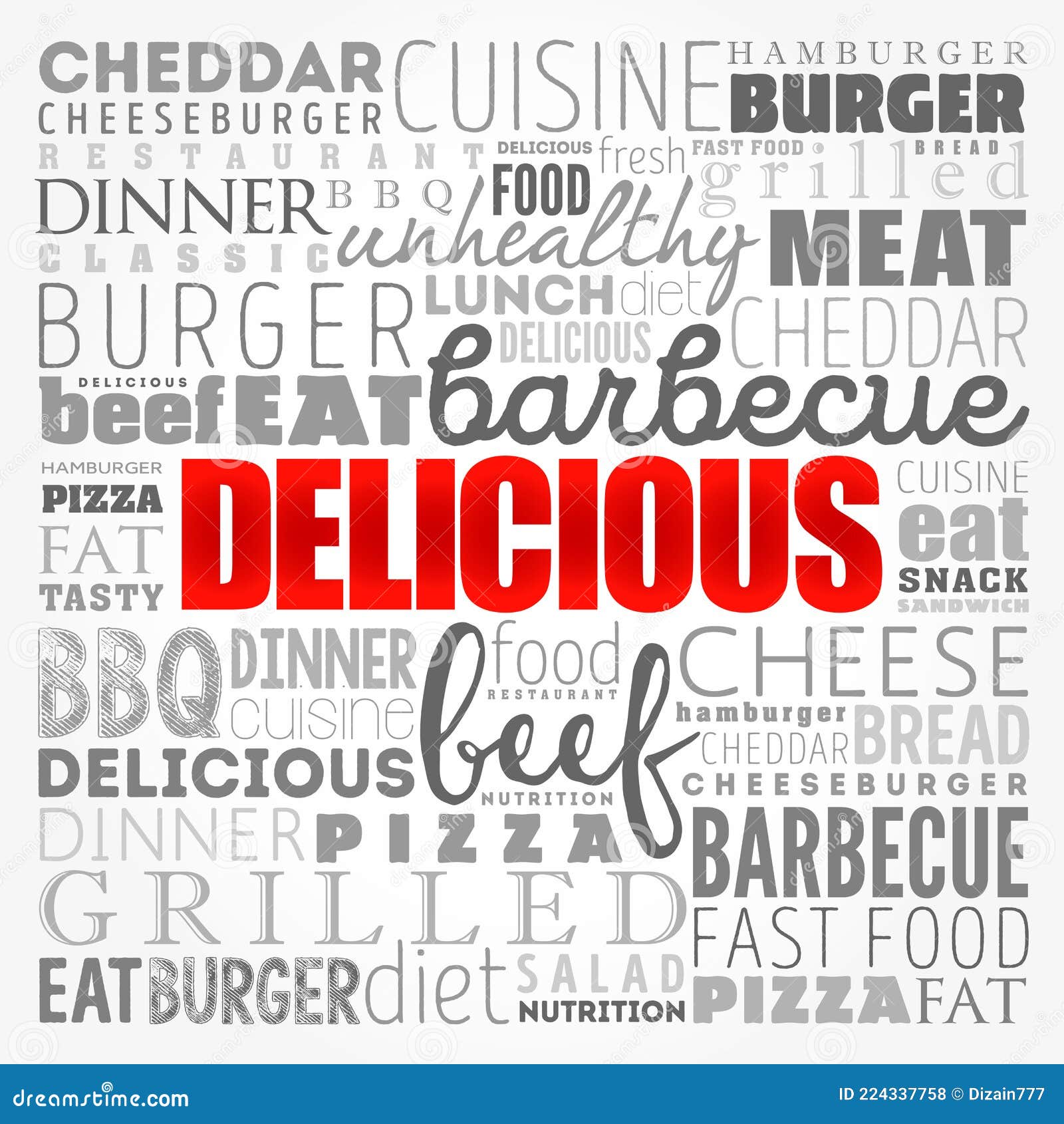 DELICIOUS Word Cloud Collage, Fast Food Concept Background Stock ...