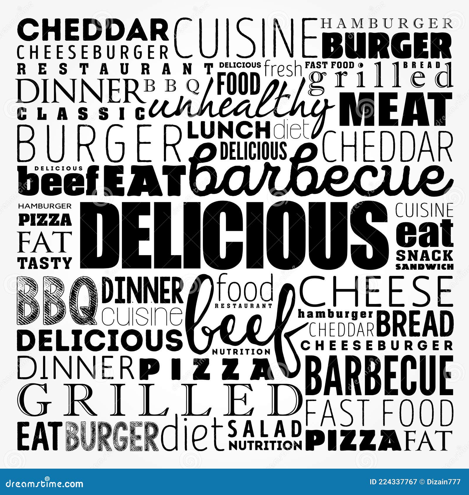 DELICIOUS Word Cloud Collage, Fast Food Concept Background Stock ...